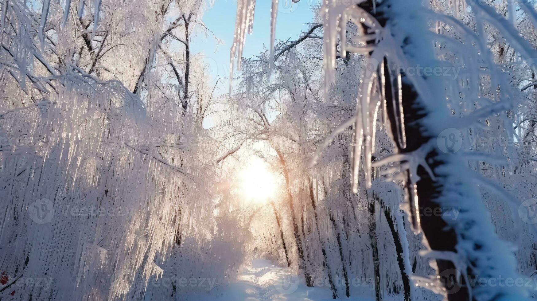 Frozen Trees and Sunny Winter Forest Landscape - Generative AI 31403025 Stock Photo at Vecteezy