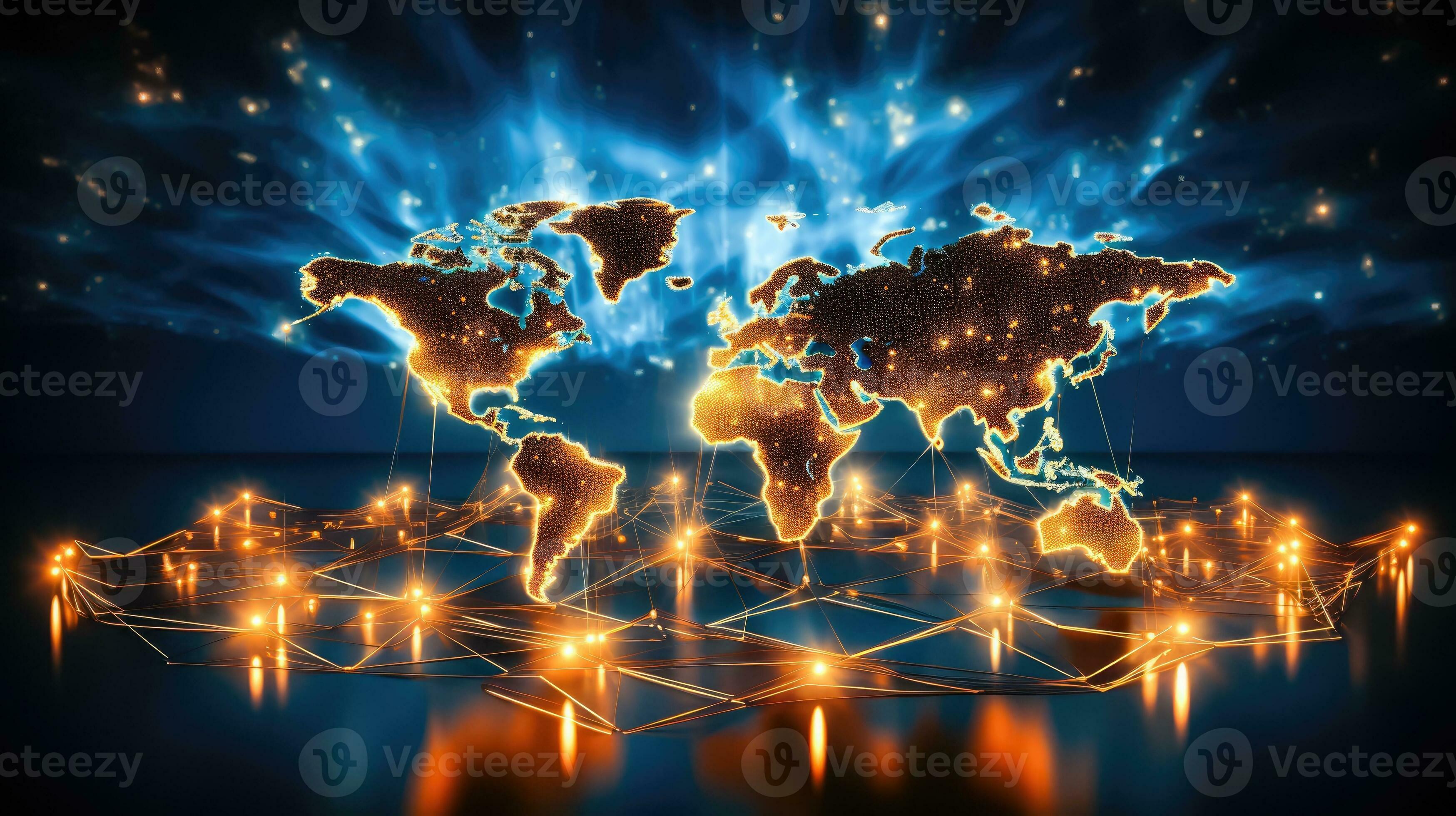 Global Connectivity - A World Map Illuminated by the Internet and Telecommunication Networks ...