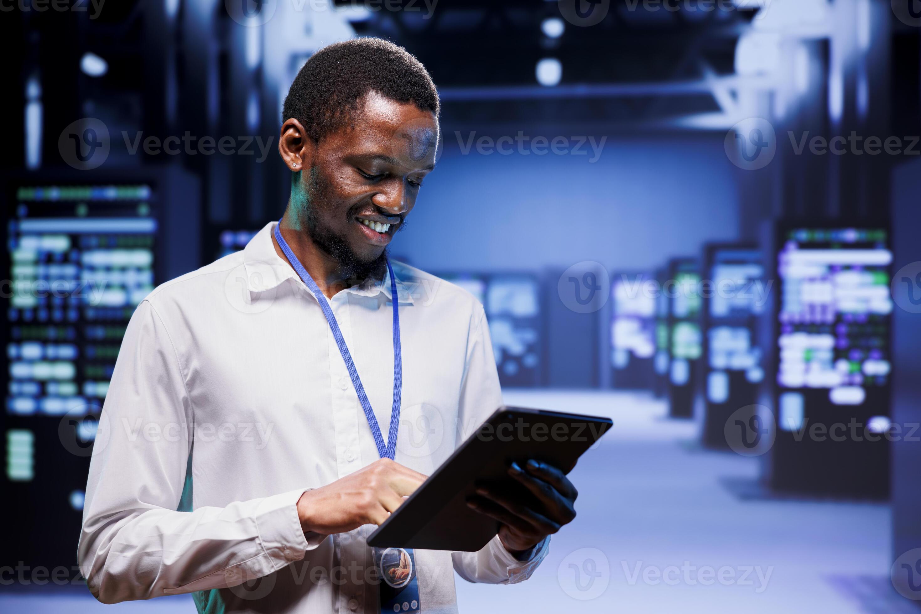 Engineer in high tech location delivering extensive computing power, capable of processing and ...