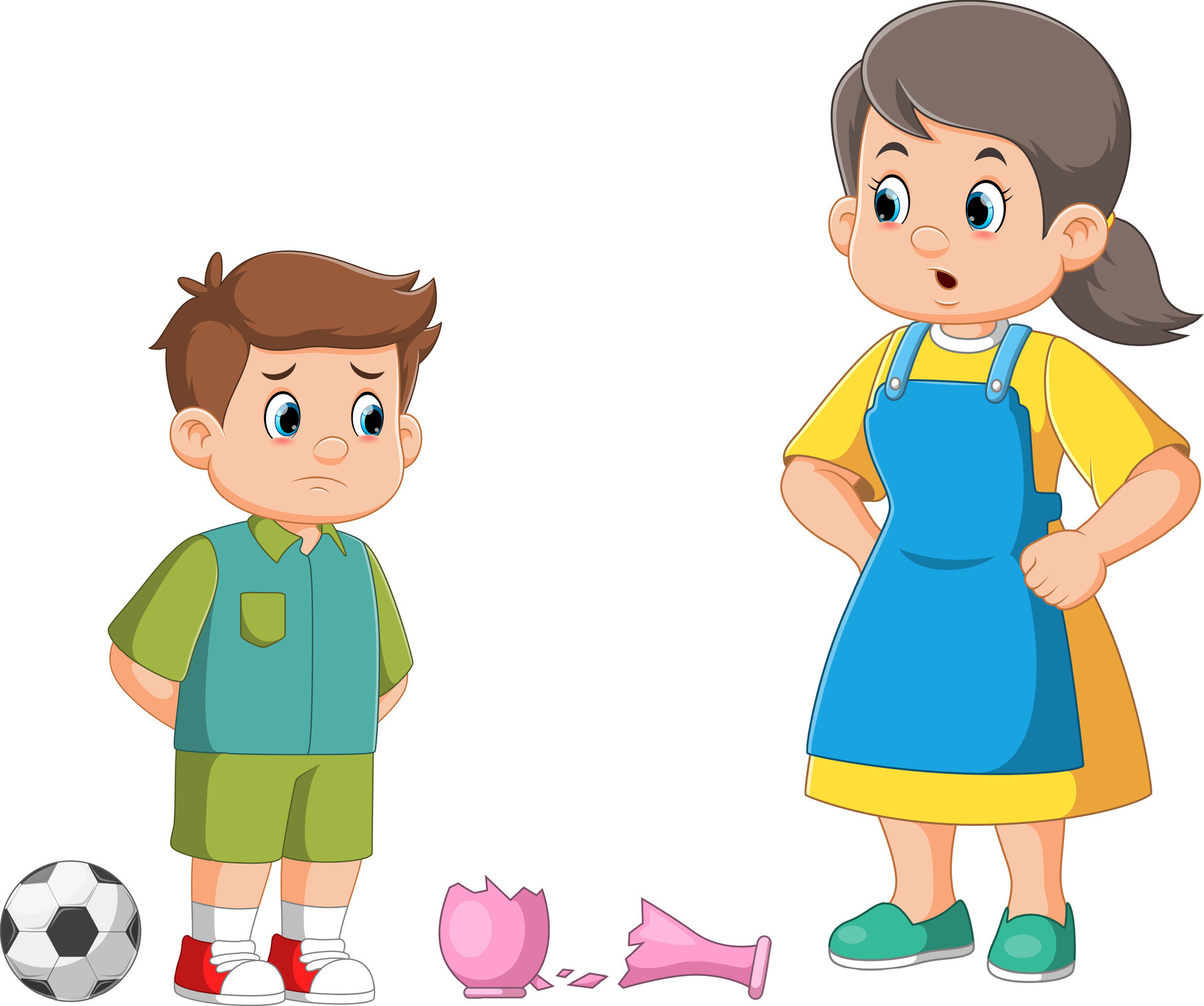 Angry mother scolding sad preschool son kid for breaking vase while playing football 31410342 ...