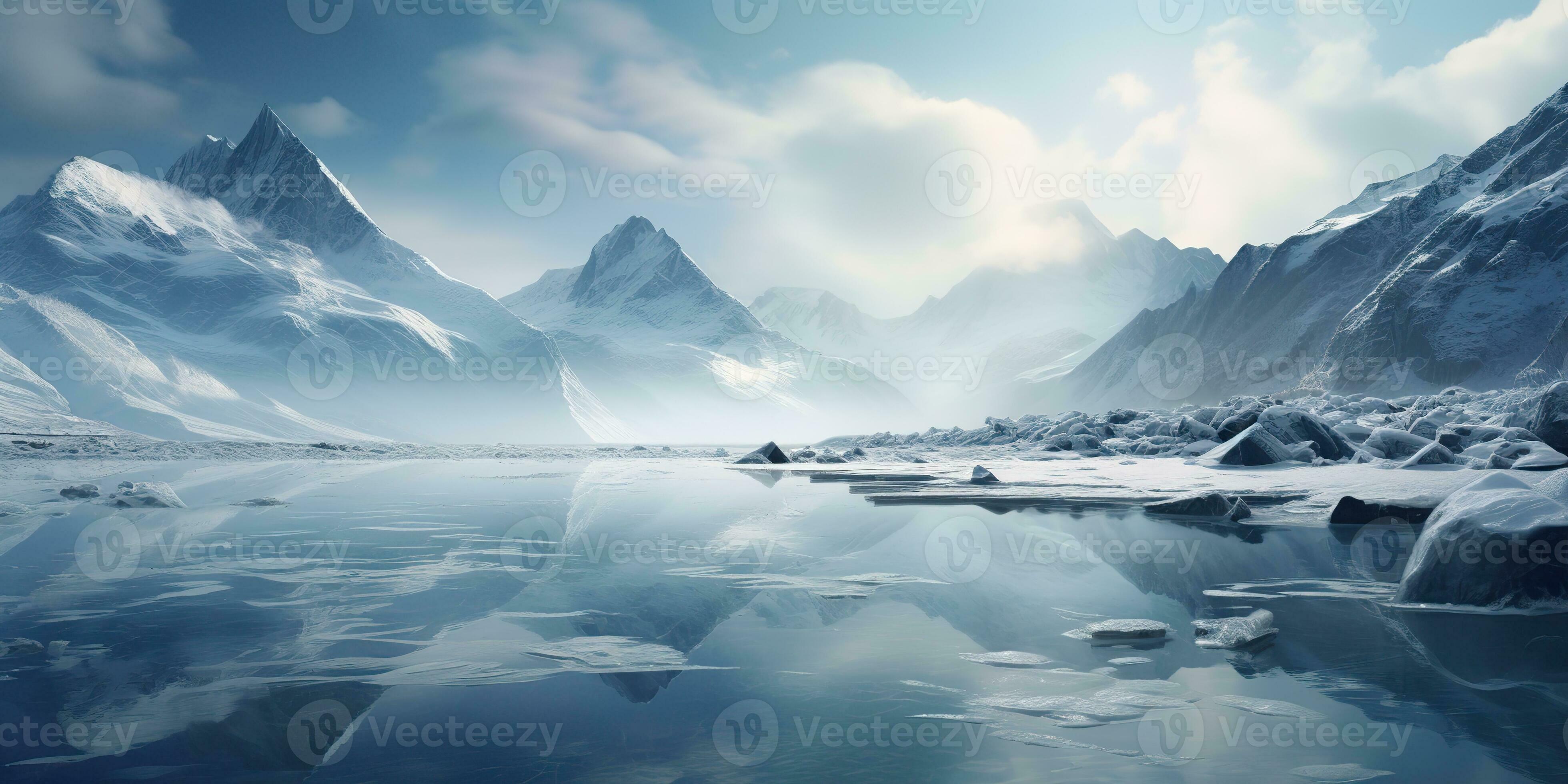 AI Generated. AI Generative. Winter ice snow frozen lake nature outdoor ...