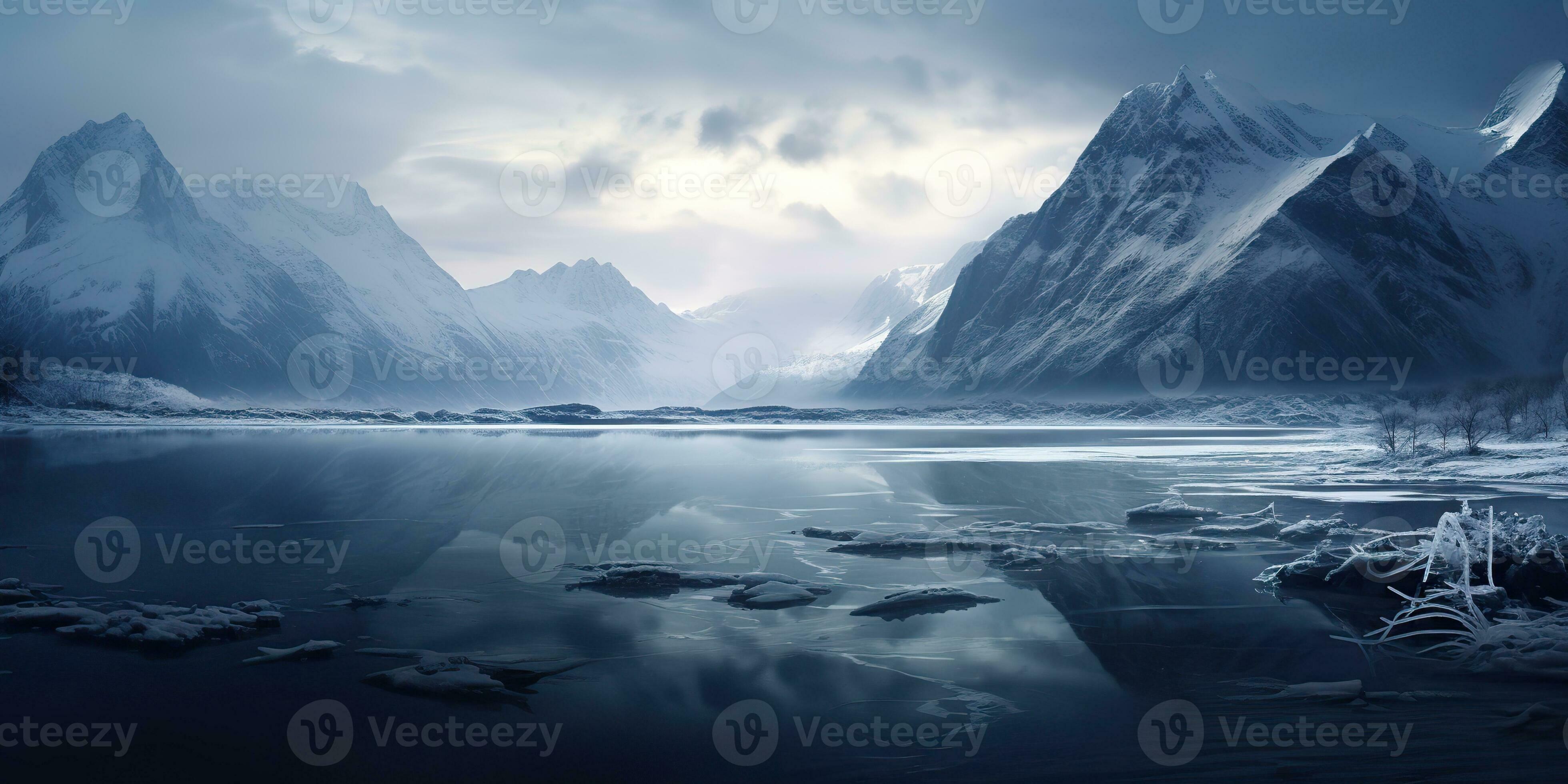 AI Generated. AI Generative. Winter ice snow frozen lake nature outdoor ...