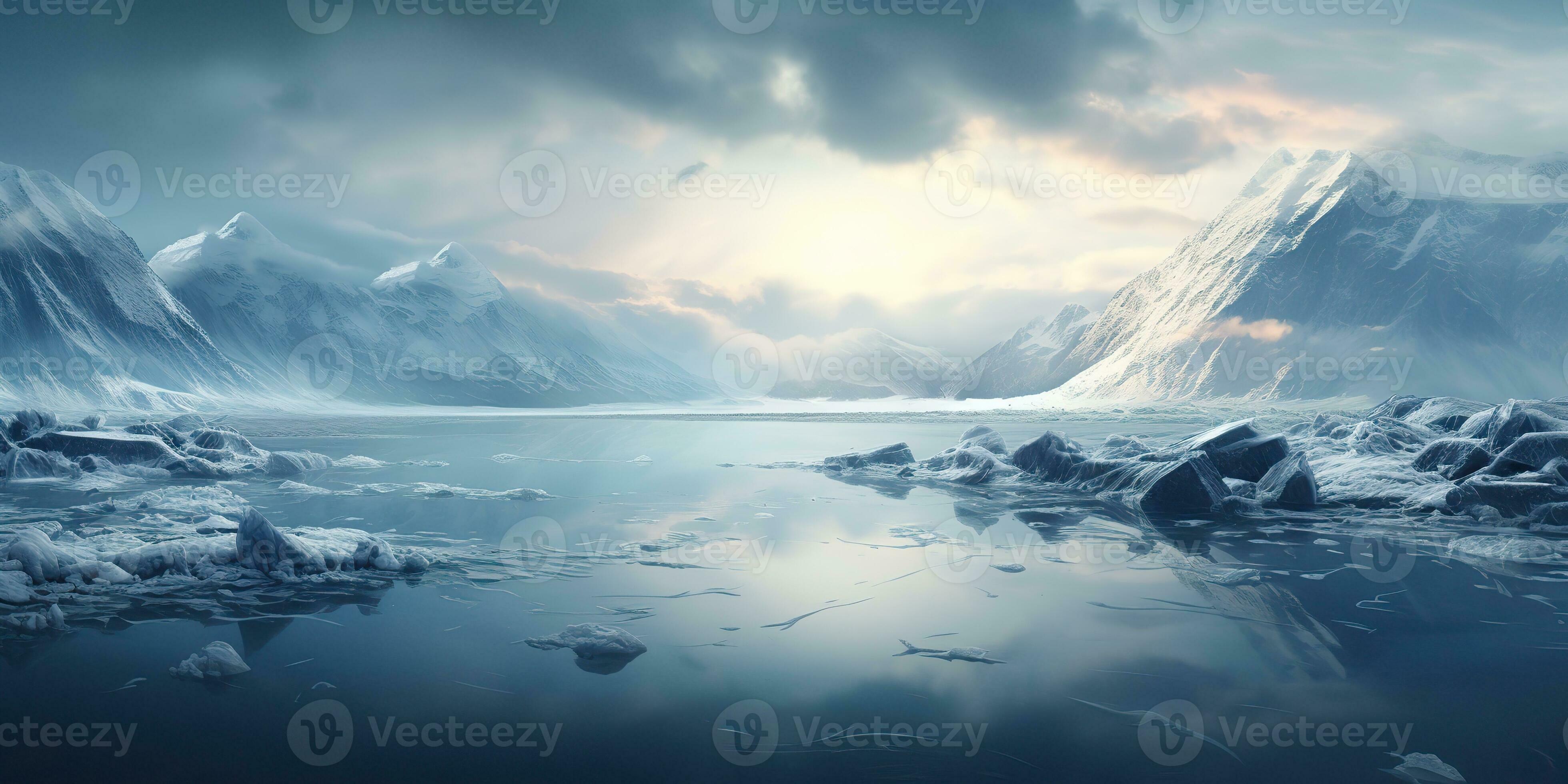 AI Generated. AI Generative. Winter ice snow frozen lake nature outdoor ...