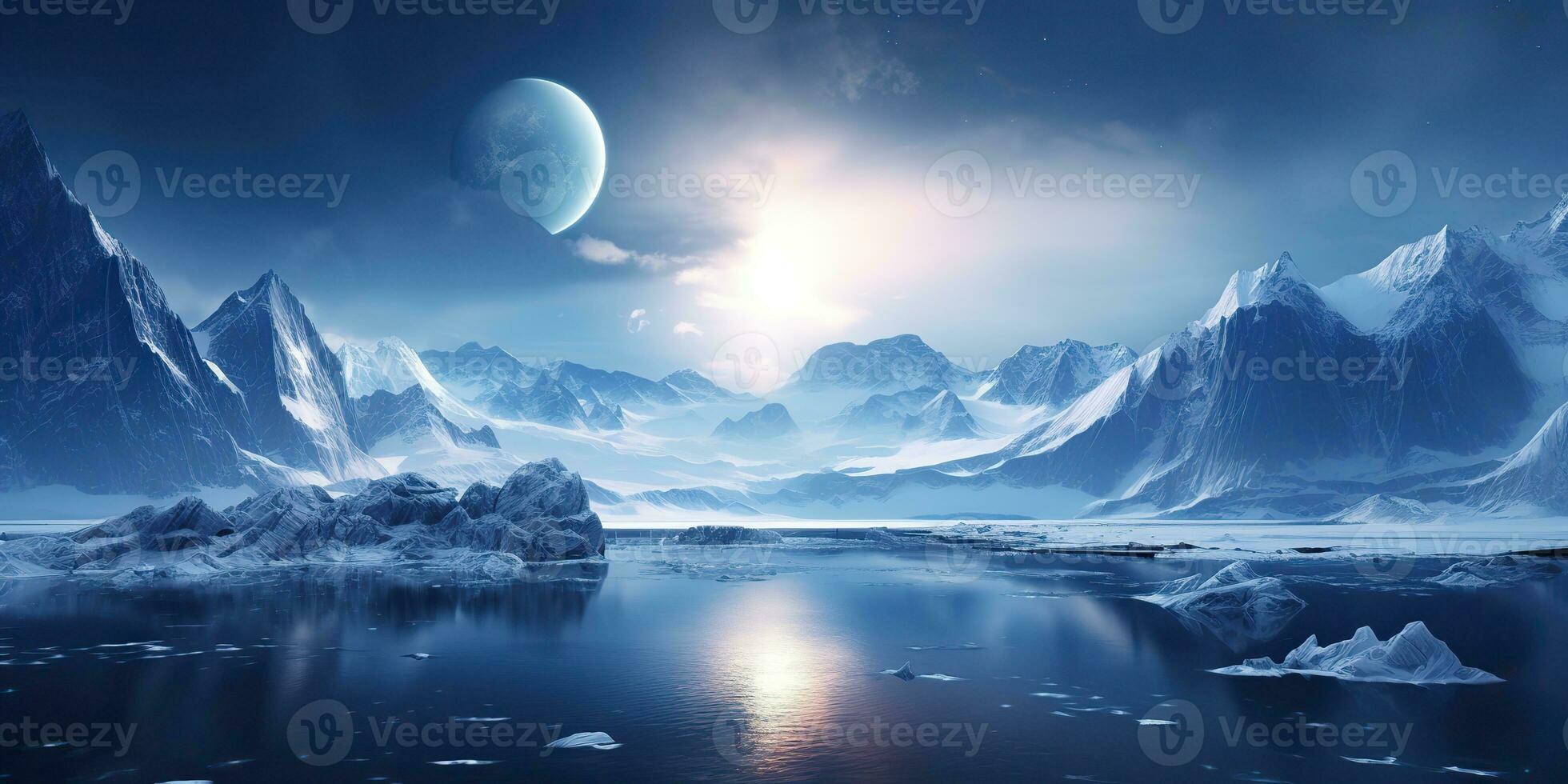 AI Generated. AI Generative. Winter ice snow frozen lake nature outdoor ...