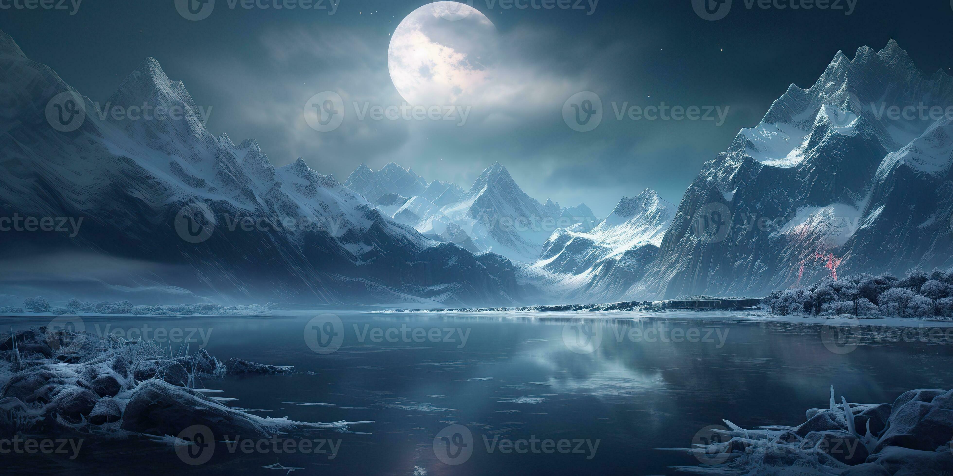 AI Generated. AI Generative. Winter ice snow frozen lake nature outdoor ...