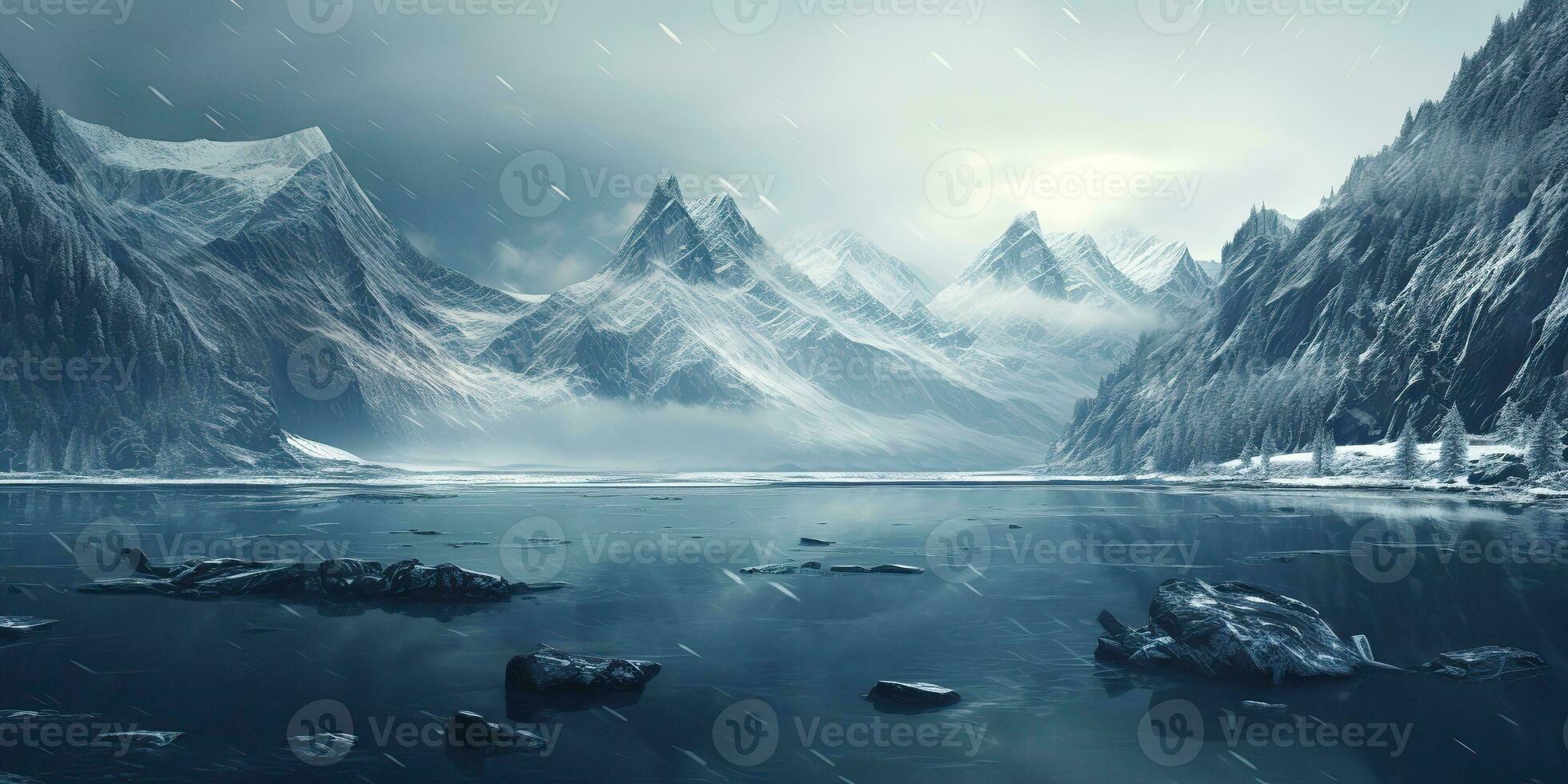 AI Generated. AI Generative. Winter ice snow frozen lake nature outdoor ...