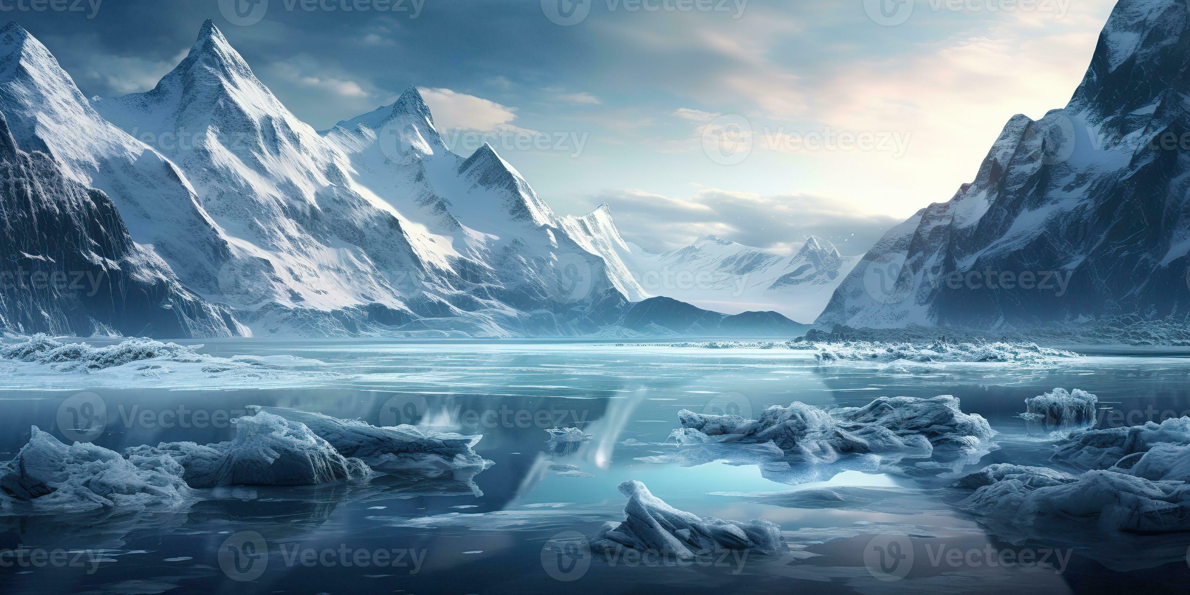AI Generated. AI Generative. Winter ice snow frozen lake nature outdoor ...
