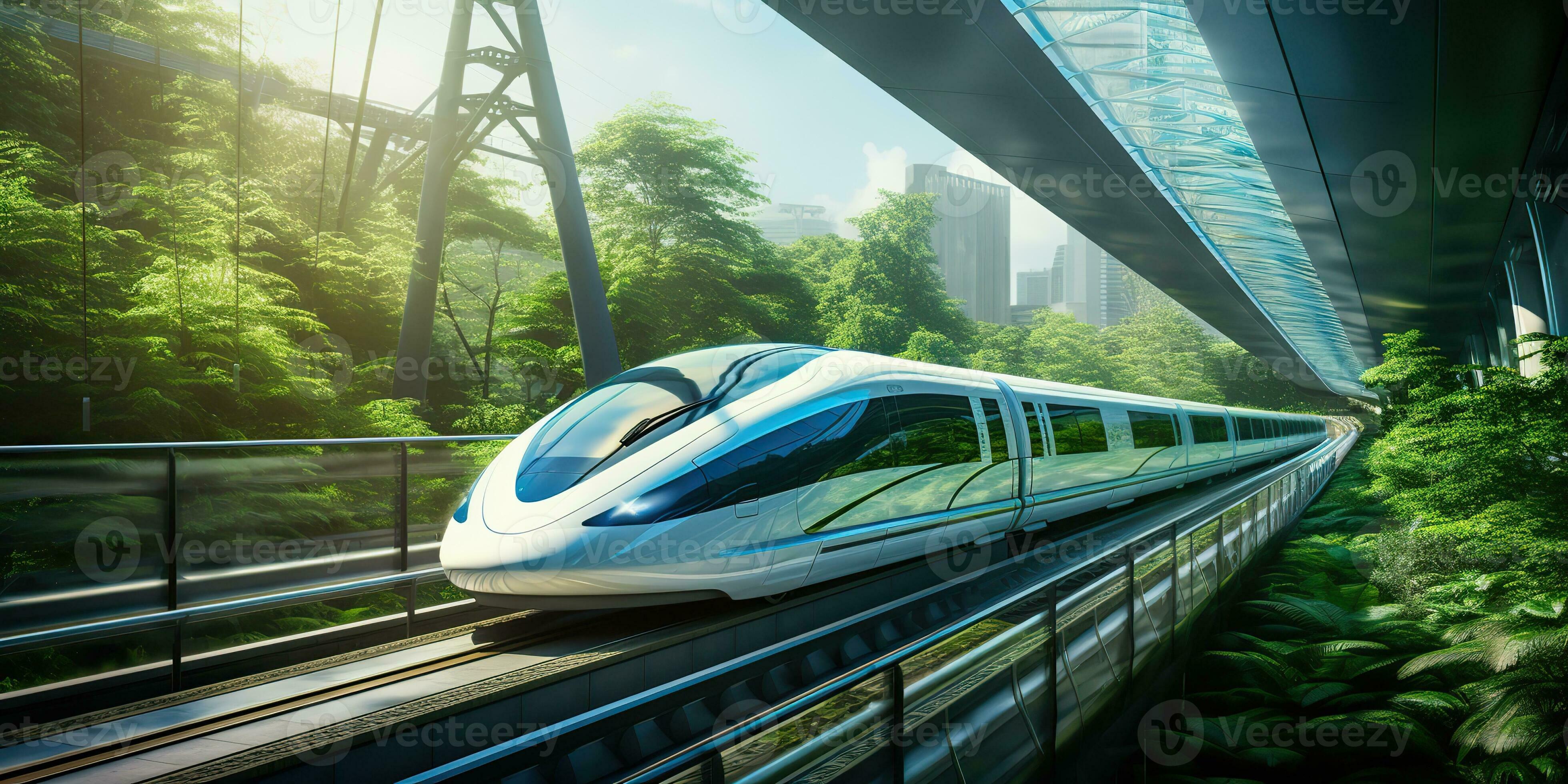 AI Generated. AI Generative. Fast speed train metro sybway on ground station railroad motion ...