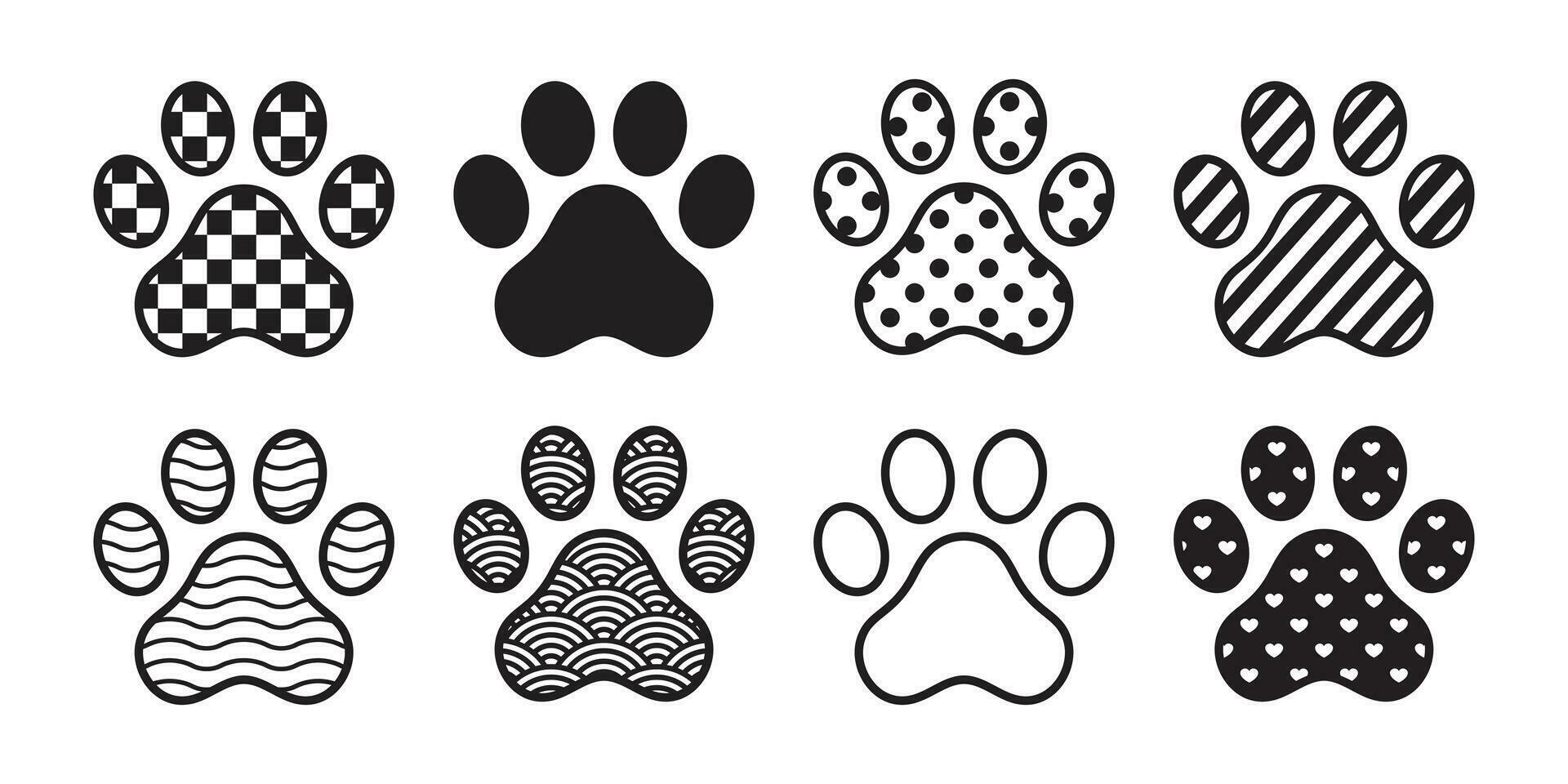 dog paw vector icon footprint checked pattern polka dot heart stripes ...