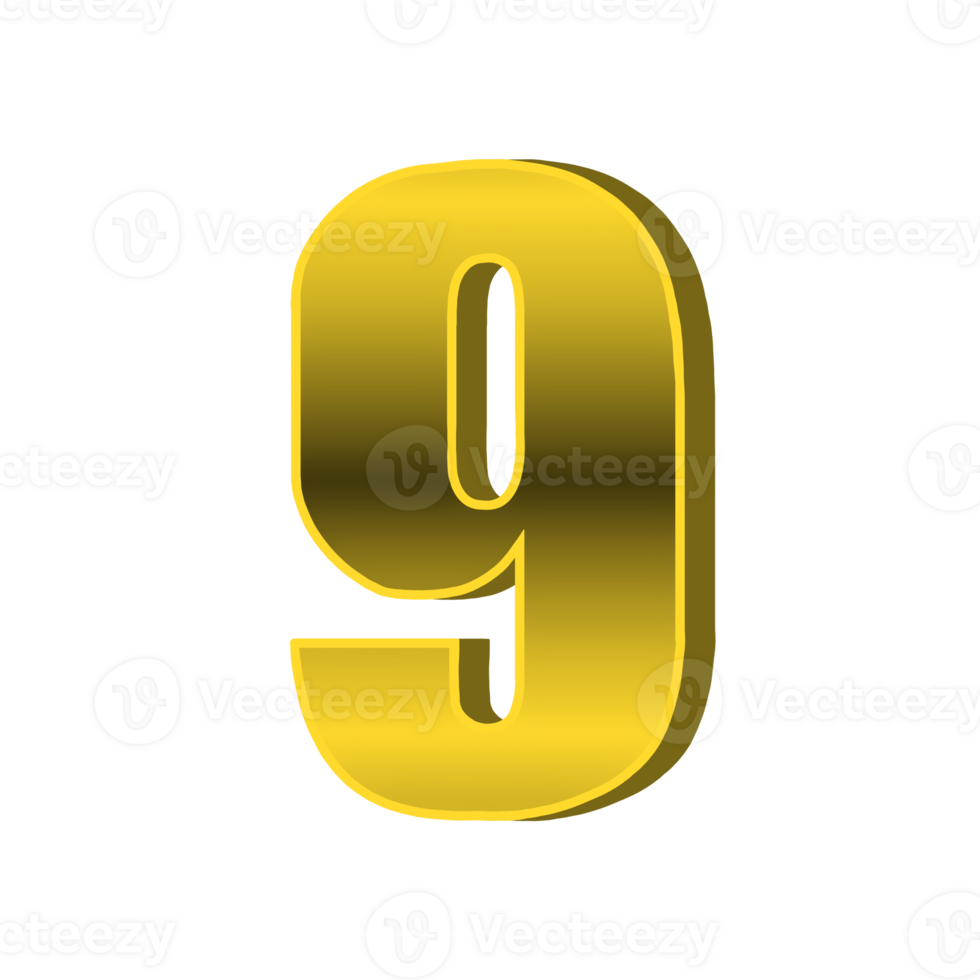 Gold Number 9 with transparent background. 31426537 PNG