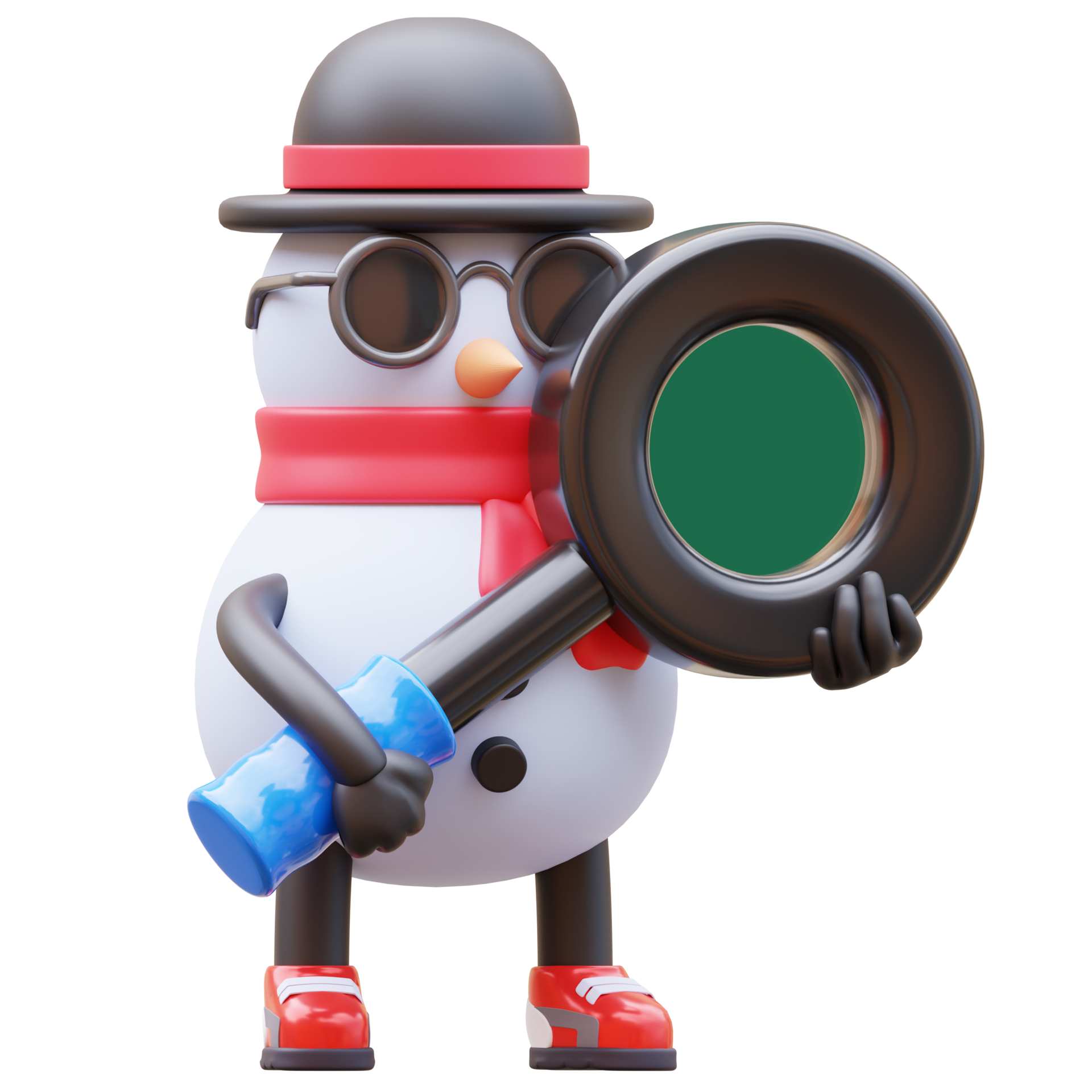 3d Snowman Character With Magnifying Glass 31426836 Png