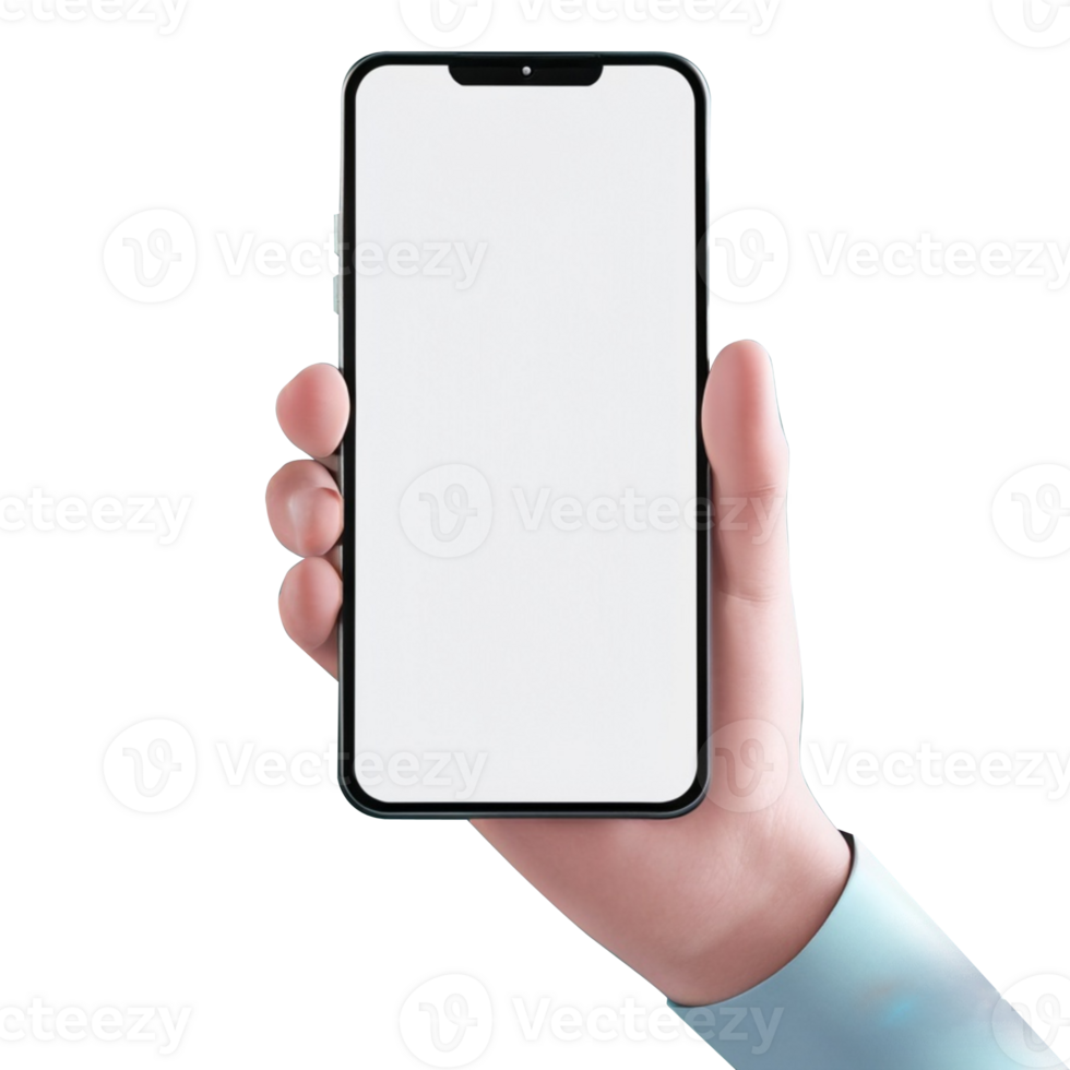 Female Hand Holding Modern Black Phone In Vertical Position Png