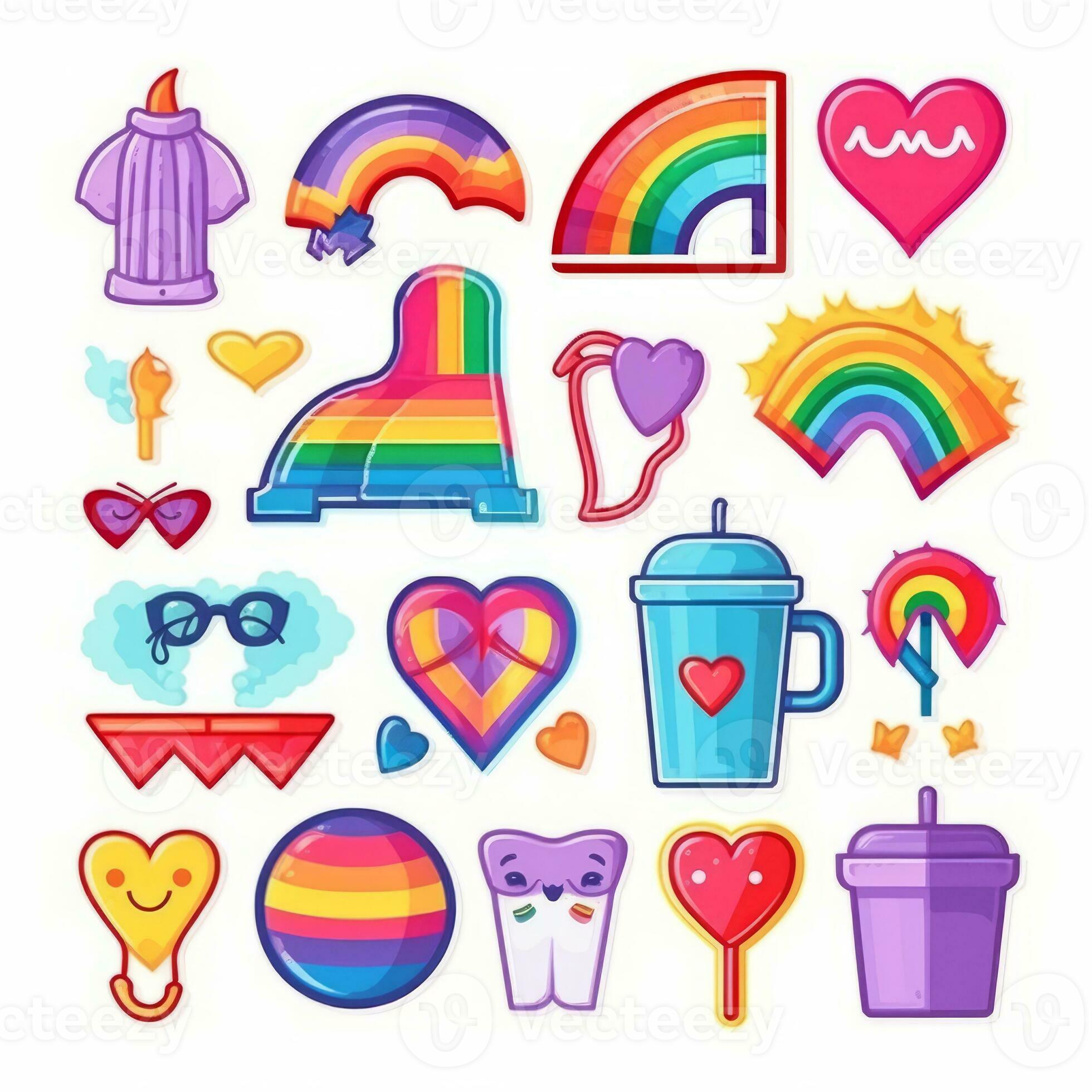 A set of stickers, an LGBTQ icon set. Symbols associated with pride ...