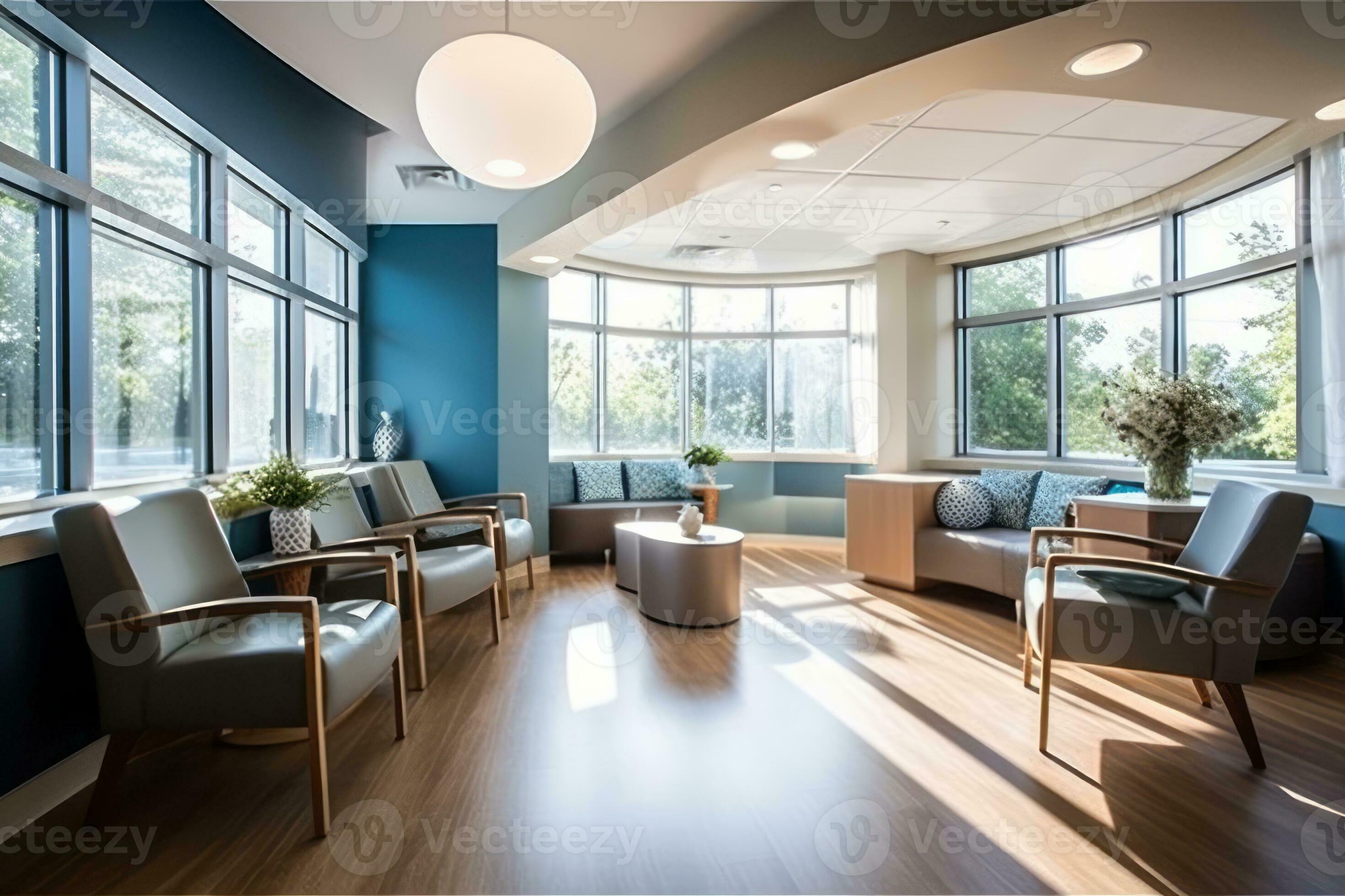 An image featuring a welcoming and comfortable waiting area with stylish seating, soothing ...