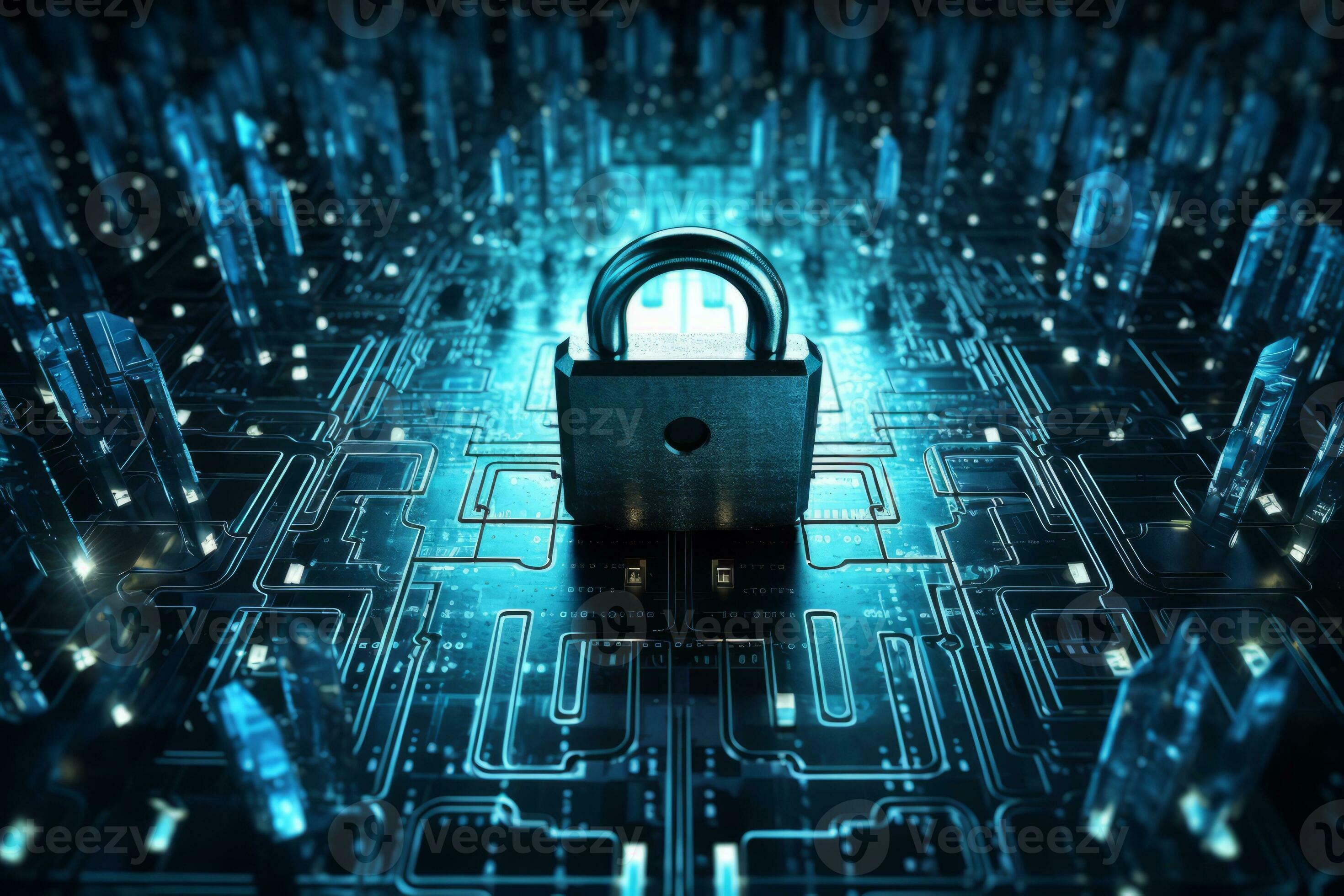 An image representing cybersecurity with elements like digital locks, shields, or binary codes ...