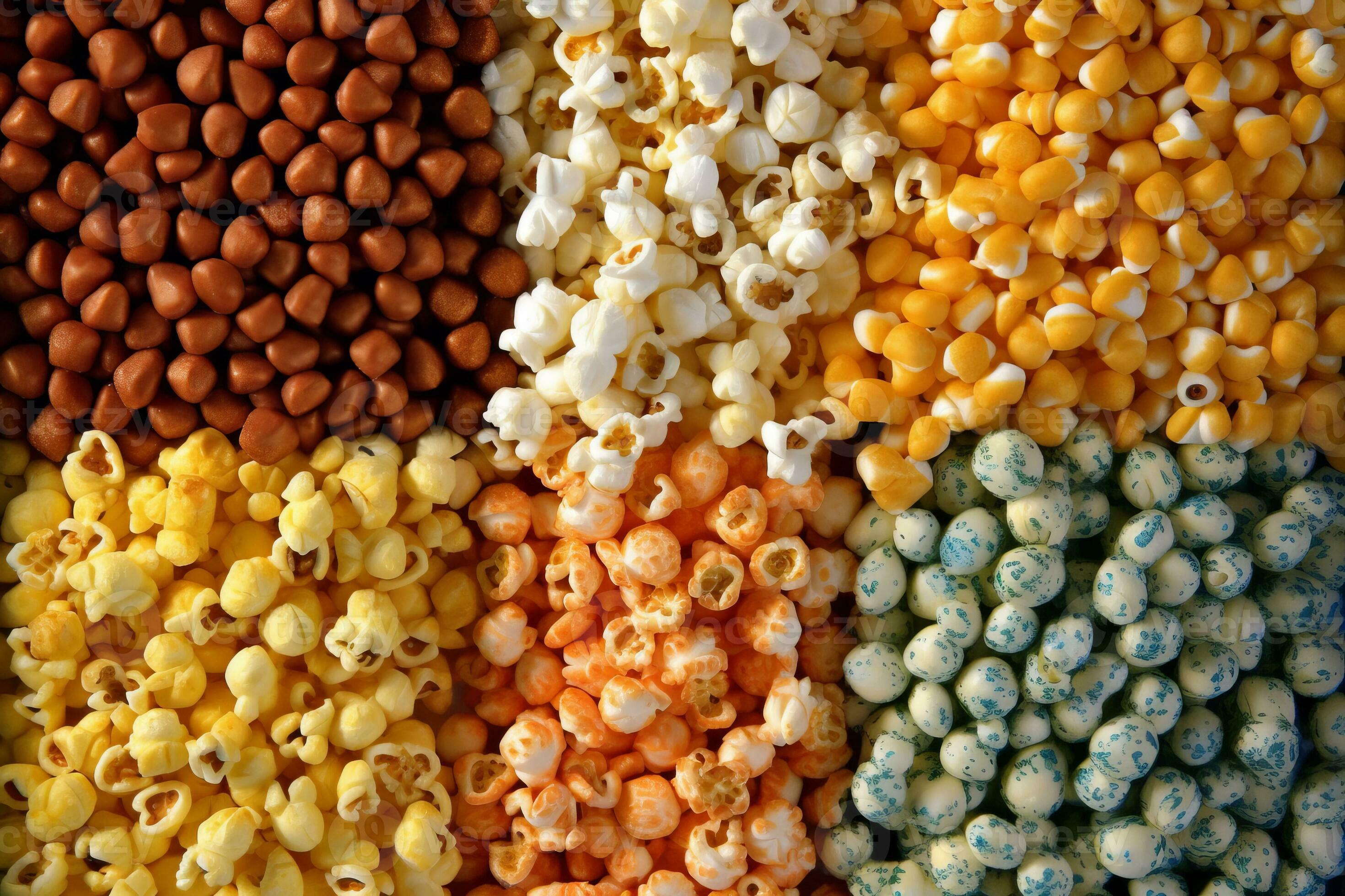 An image showcasing different flavors of popcorn, such as caramel ...