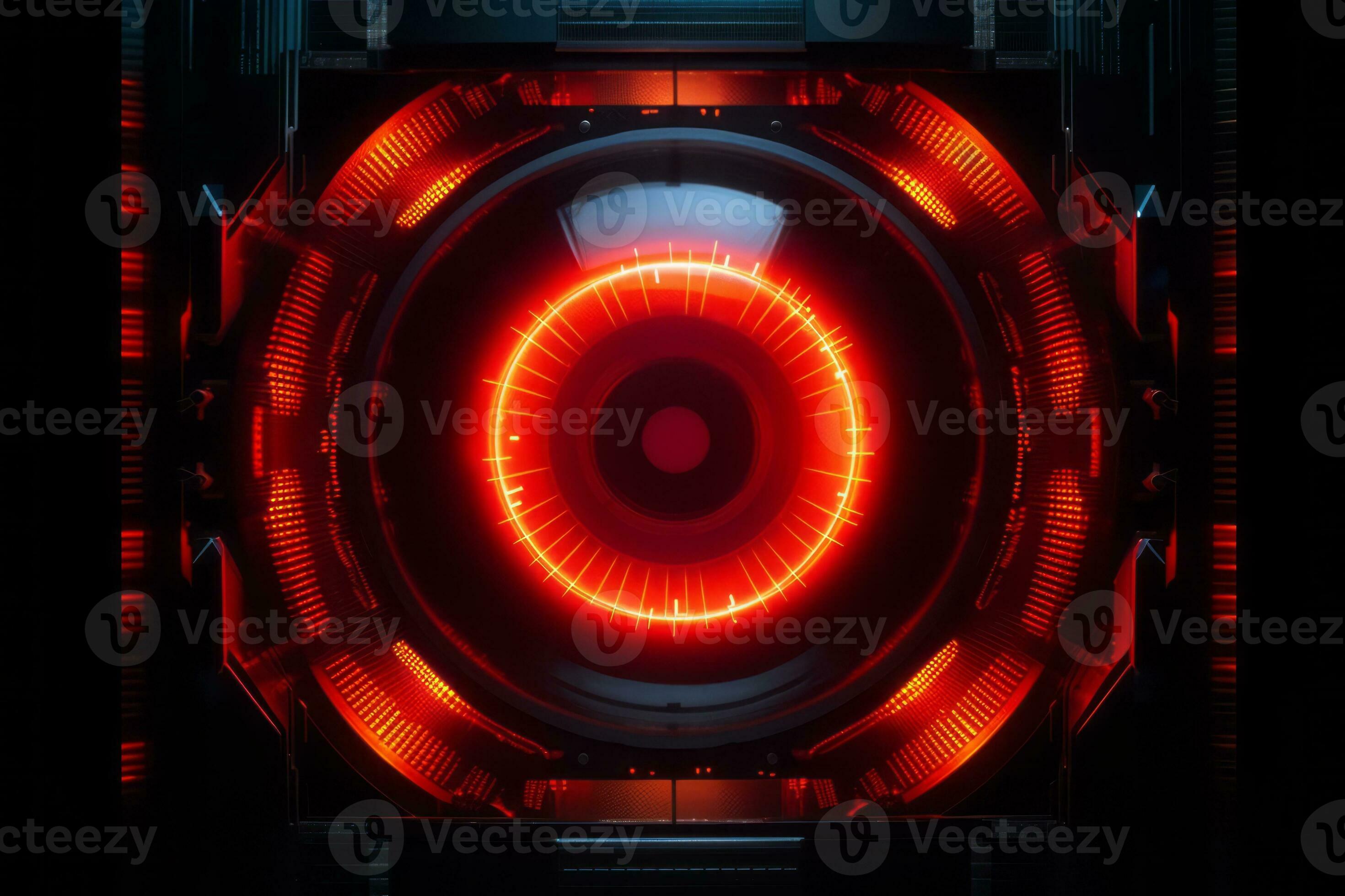 A close-up shot of a futuristic computer interface with a red glowing ...