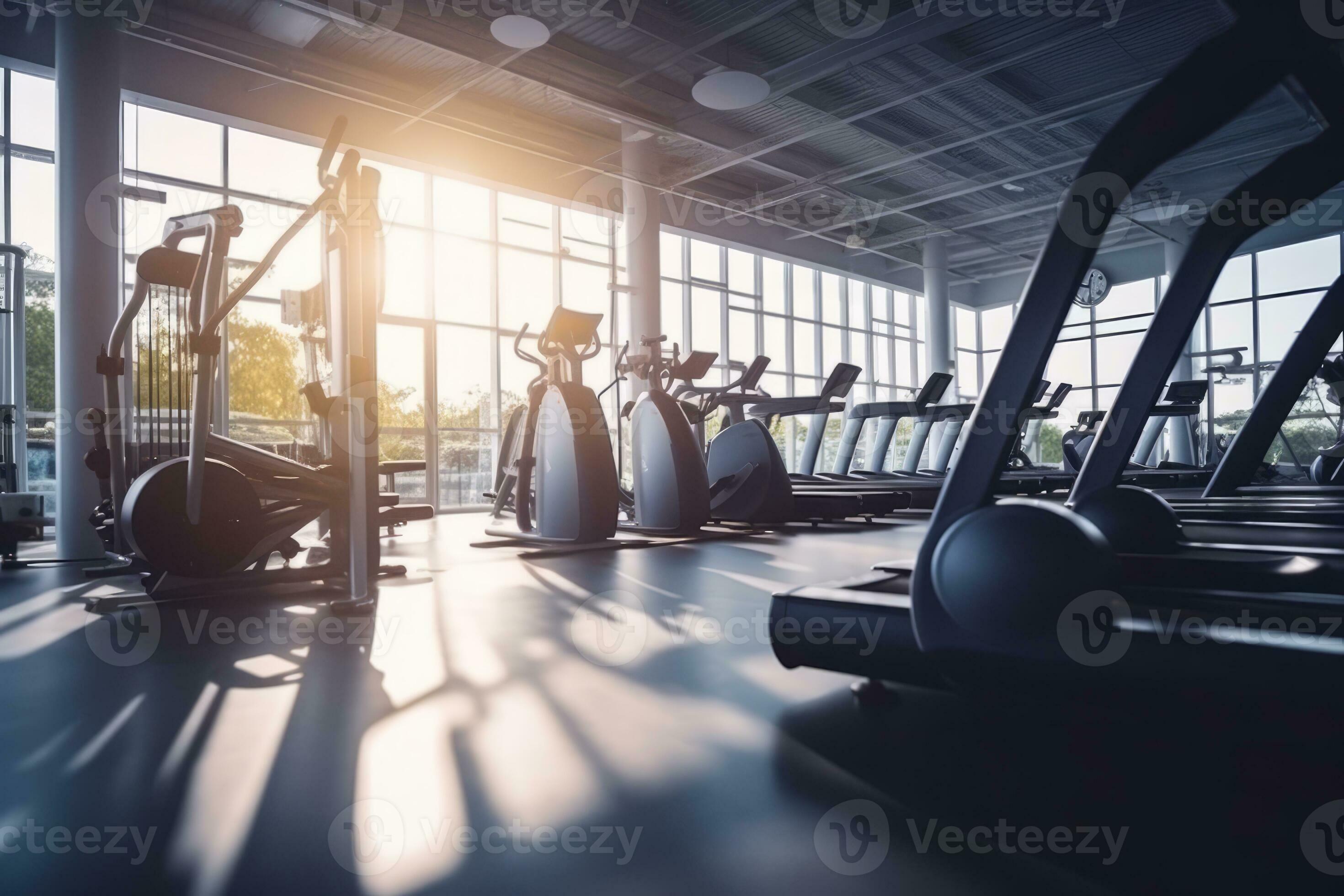 Gym interior with modern fitness equipment. Concept fitness equipment ...