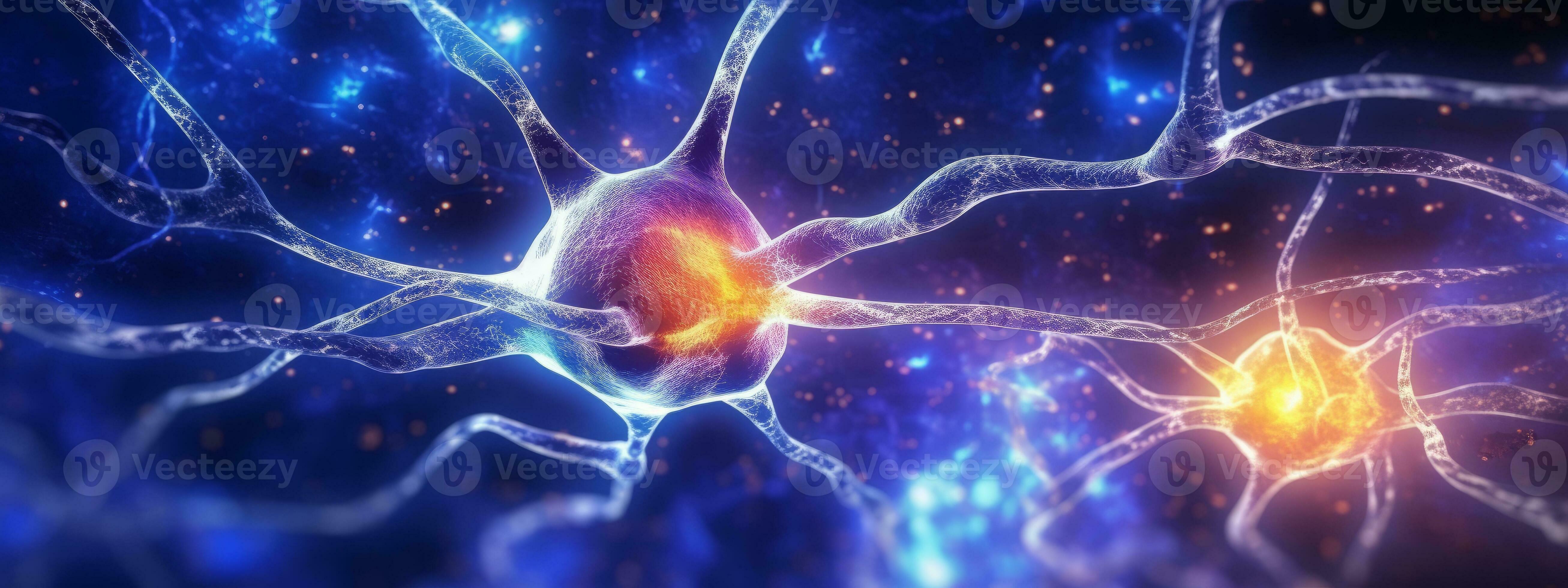 Glowing brain nerve cell. Specialized cell transmitting nerve impulses. System neuron of brain ...