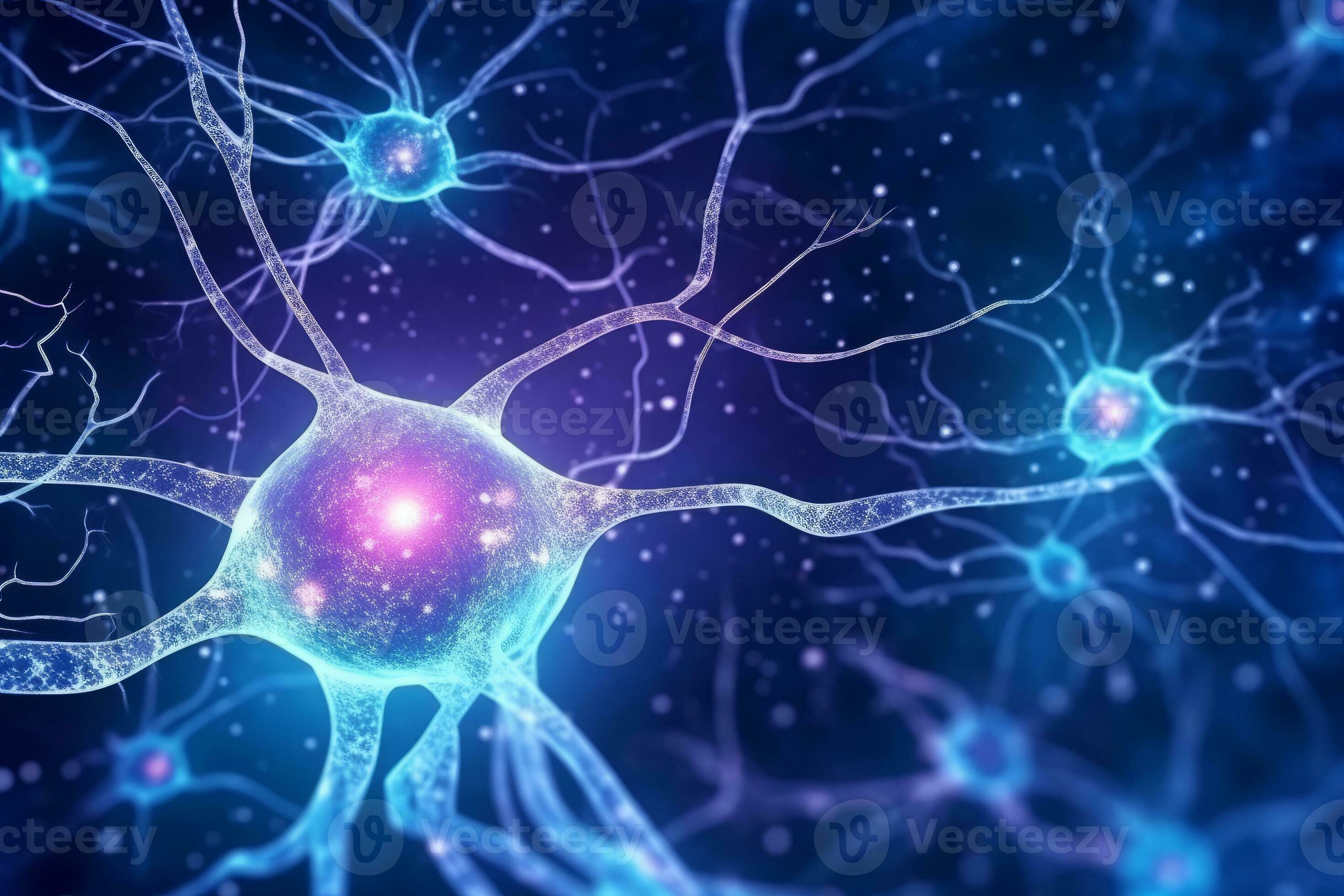 Glowing brain nerve cell. Specialized cell transmitting nerve impulses ...