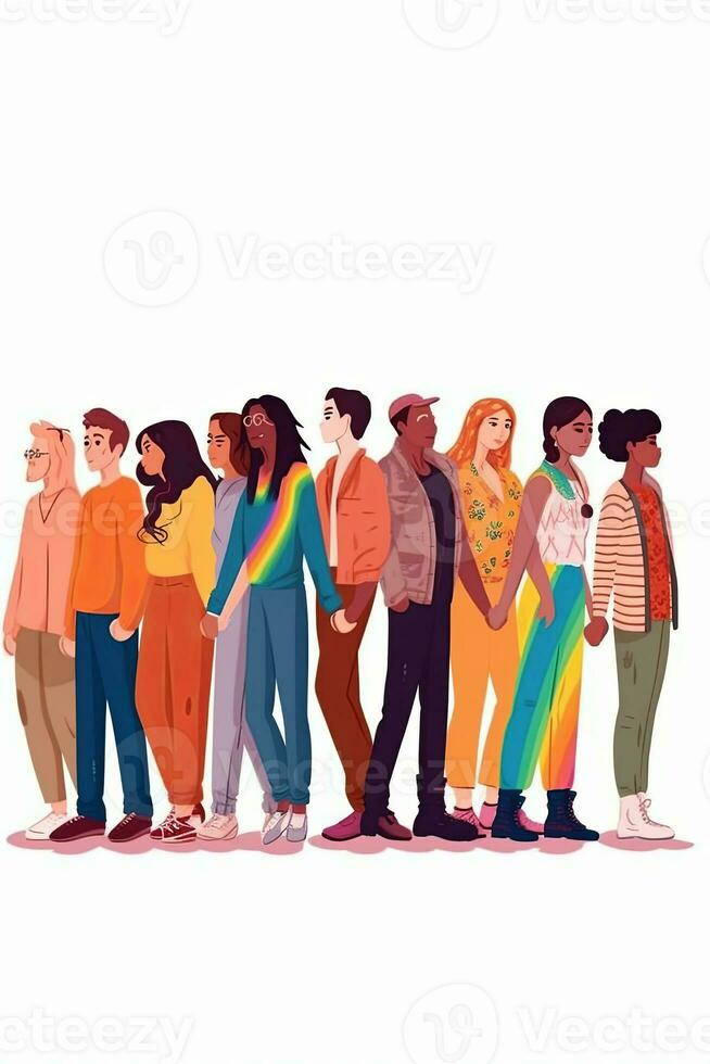Vibrant illustration of diverse LGBTQ individuals holding hands and ...