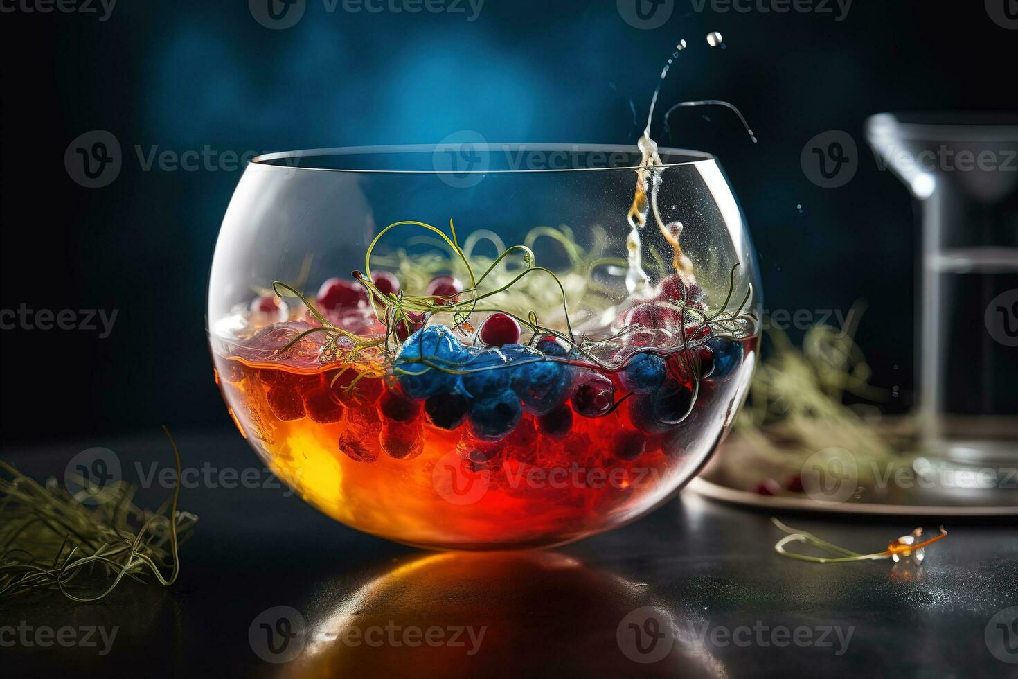 Molecular mixology presentation, capturing an innovative, experimental cocktail with unique ...