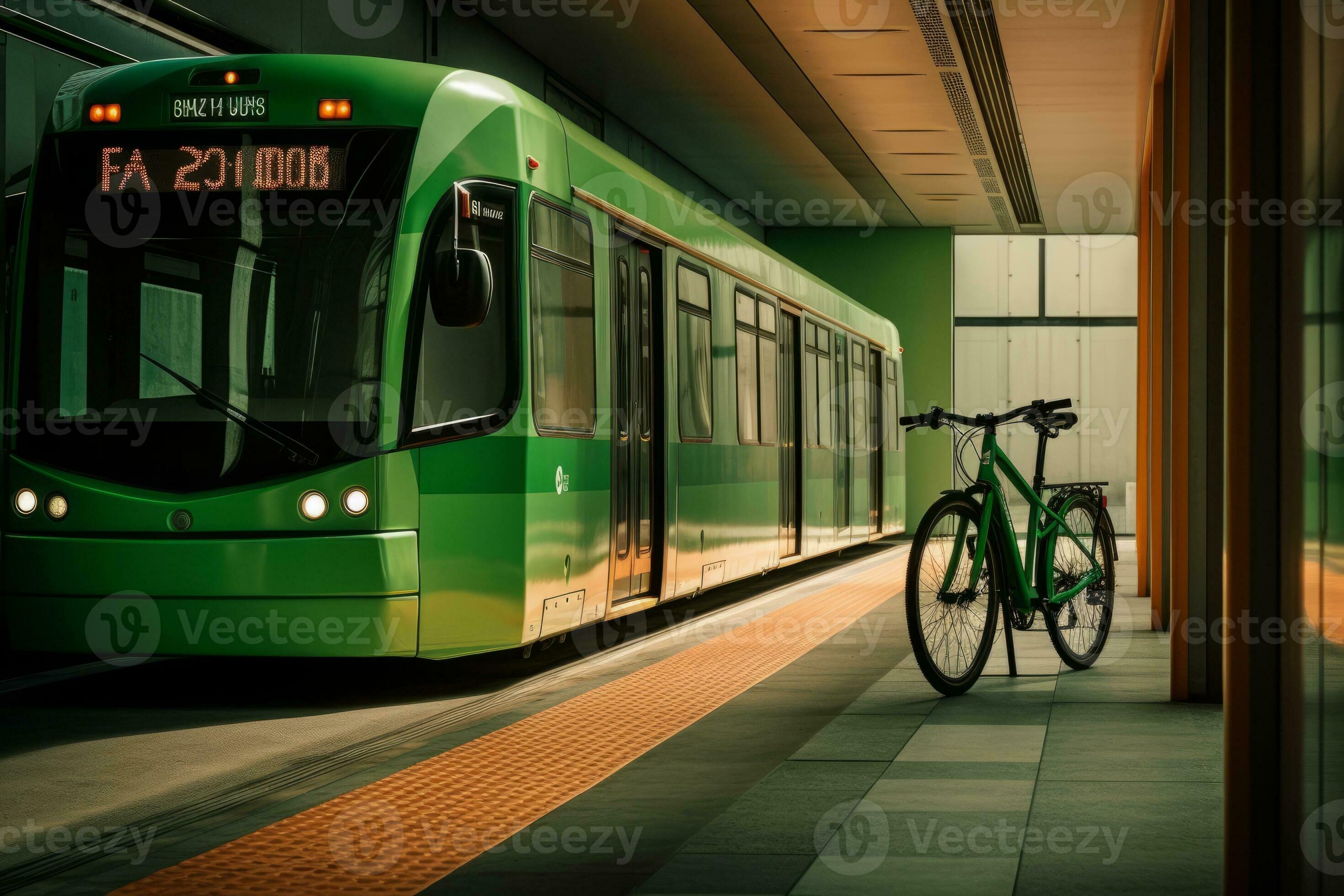 A green transportation, such as a bike and public transit system, with ...