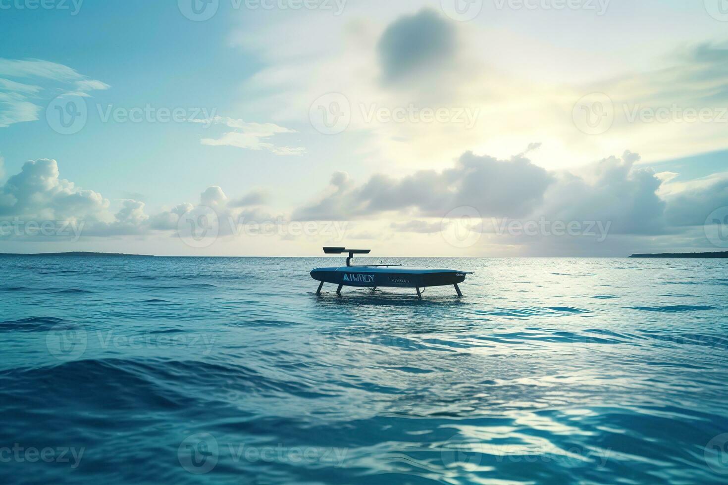 An autonomous ocean cleanup drone skimming the surface of the water ...