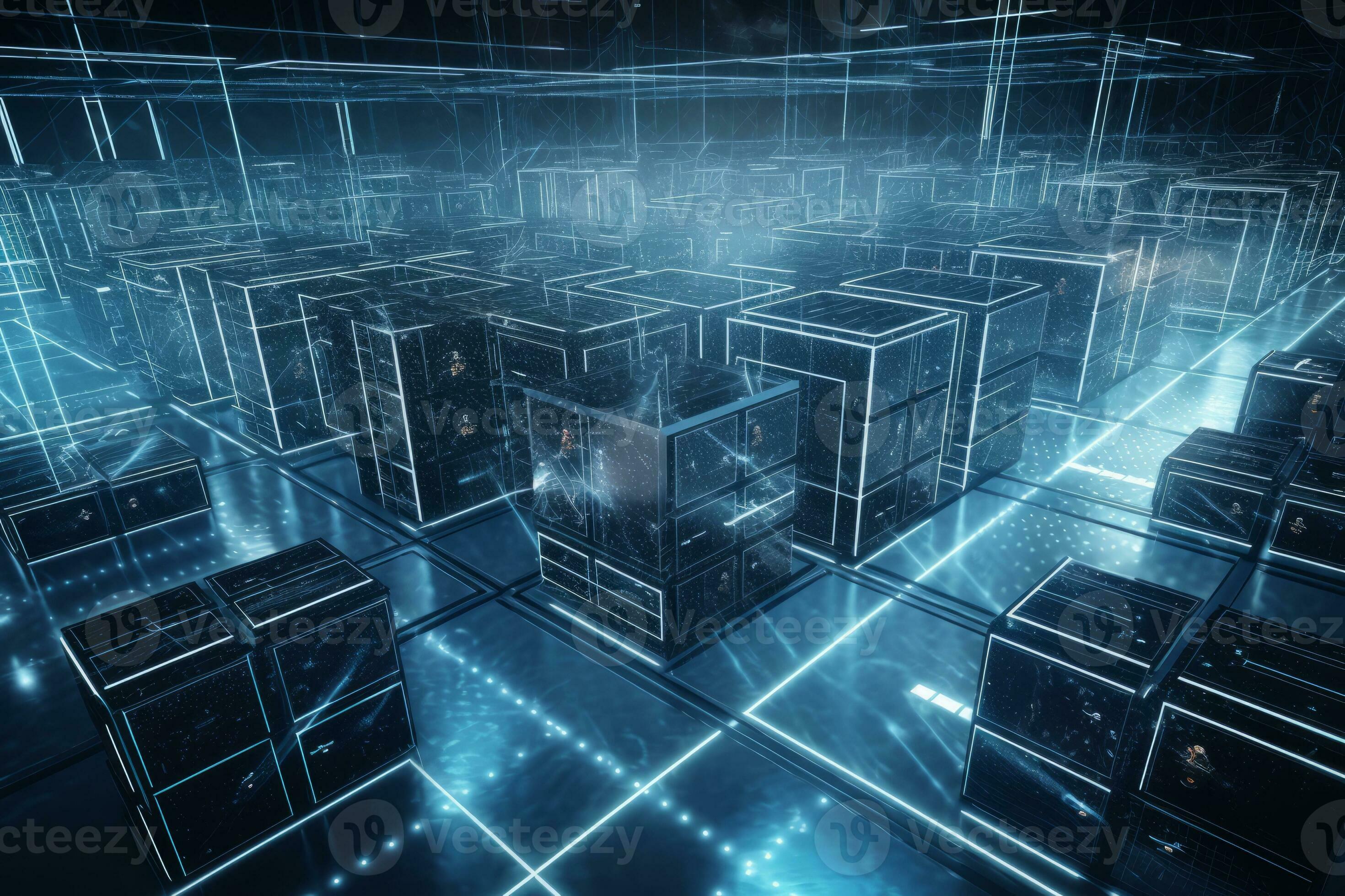 Quantum computing effects on supply chain and logistics. Global computer network. Machine ...