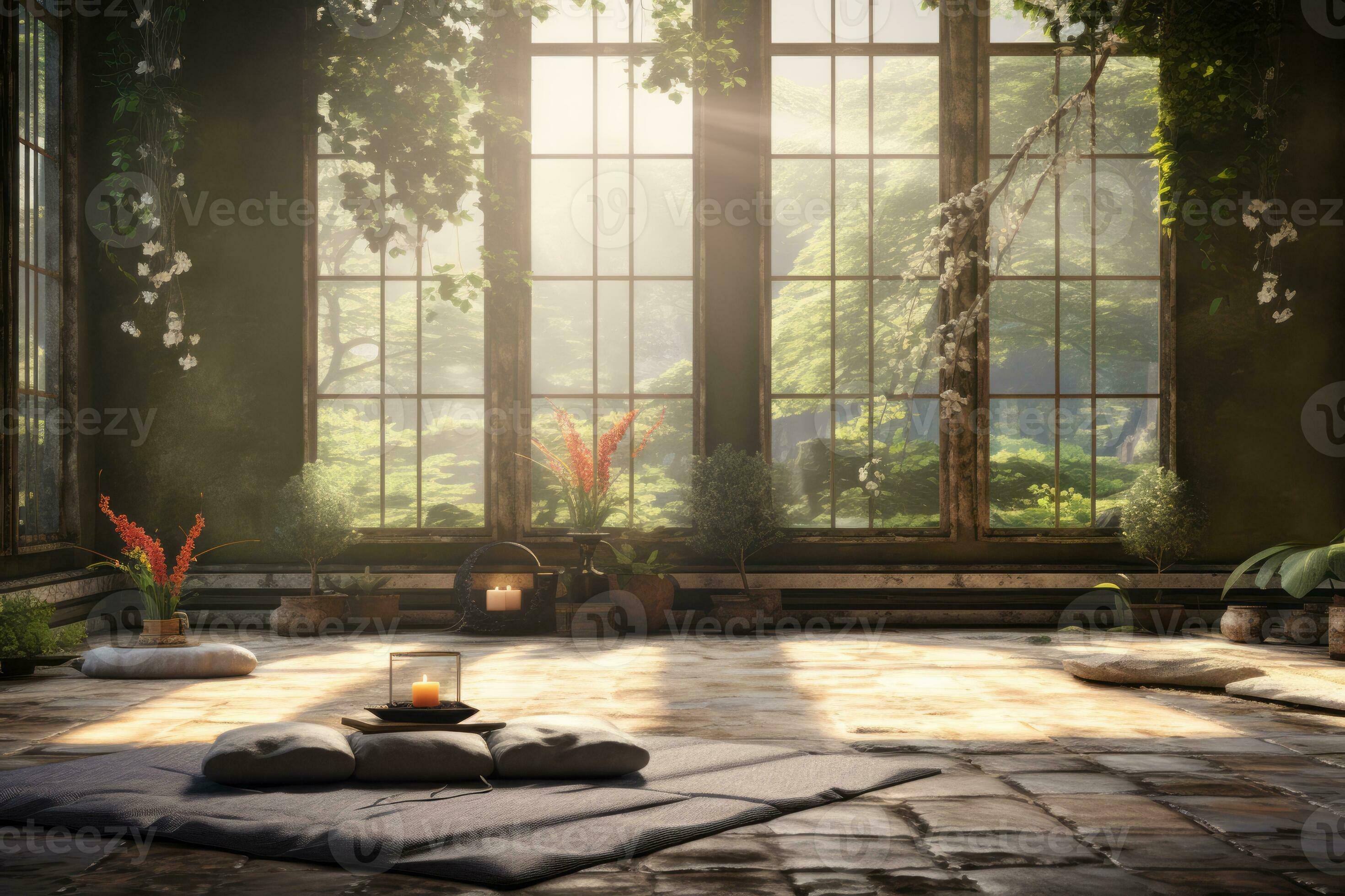 A serene image of a quiet meditation room in the mental hospital ...