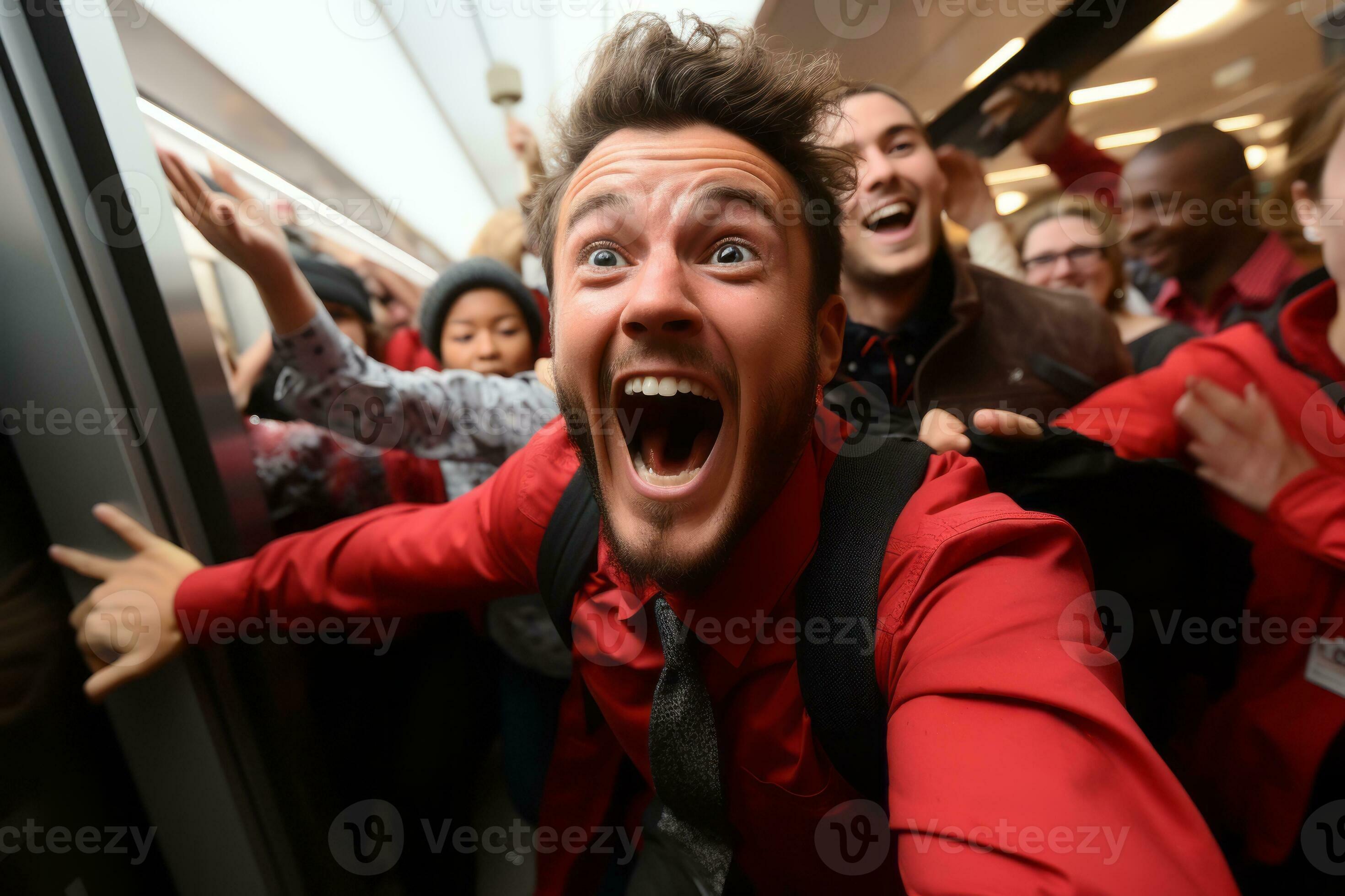 A striking image of a crowd of excited shoppers rushing into a store, showcasing the frenzy and ...