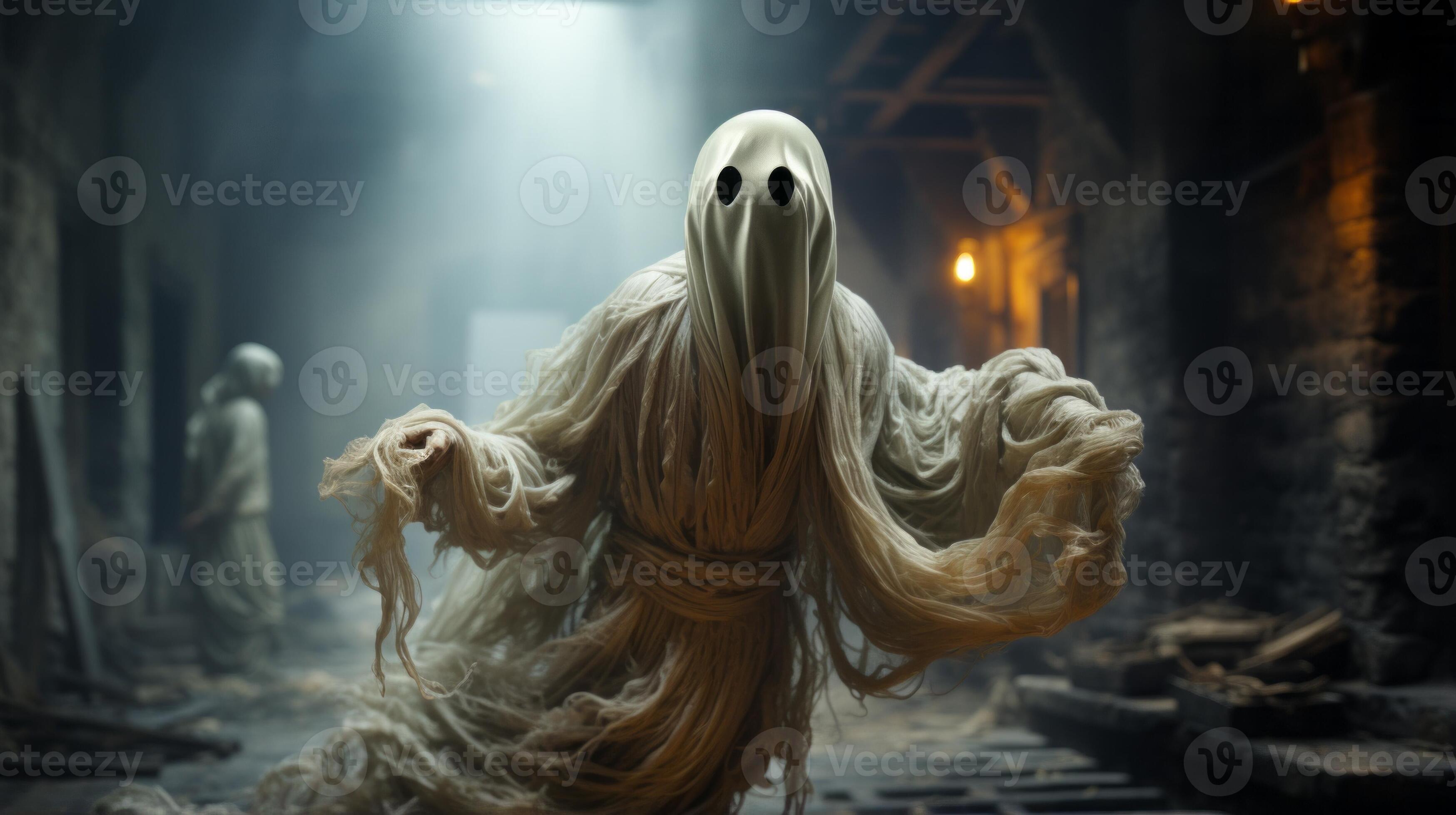 A Majestic Ghost Crafted From White Cloth And A White Robe Stands As A Captivating Work Of Art