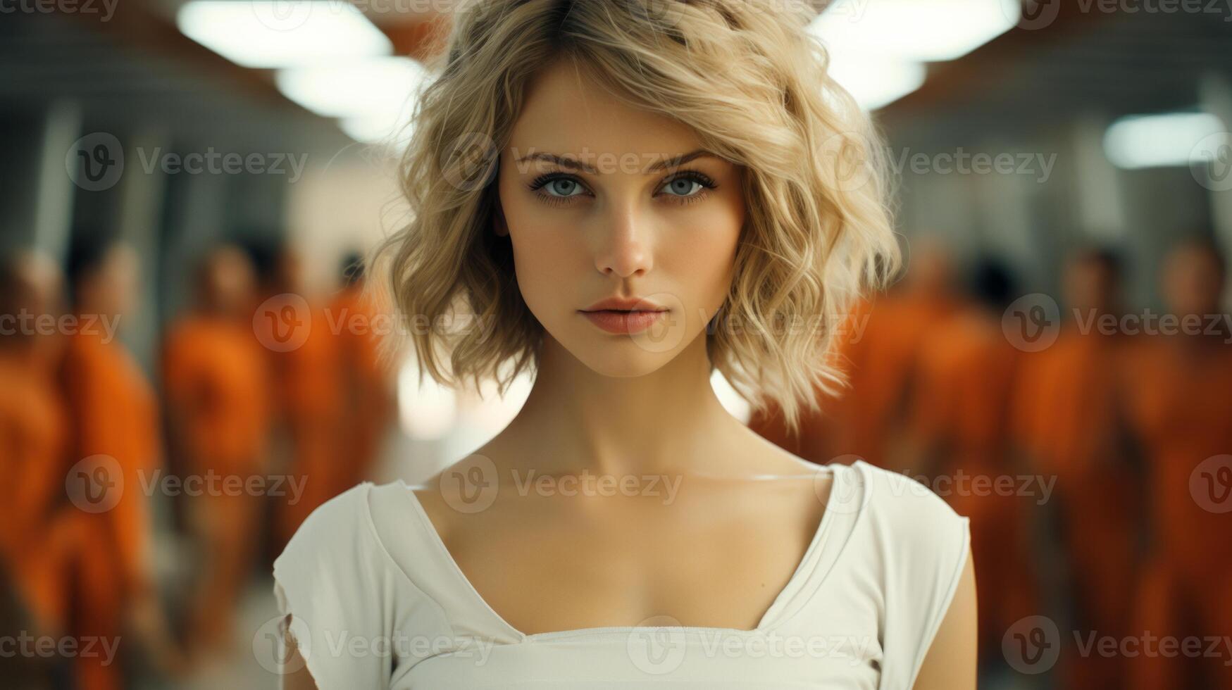 A Beautiful Woman With Long Blond Hair Is Elegantly Dressed Her Soft Lips Framing A