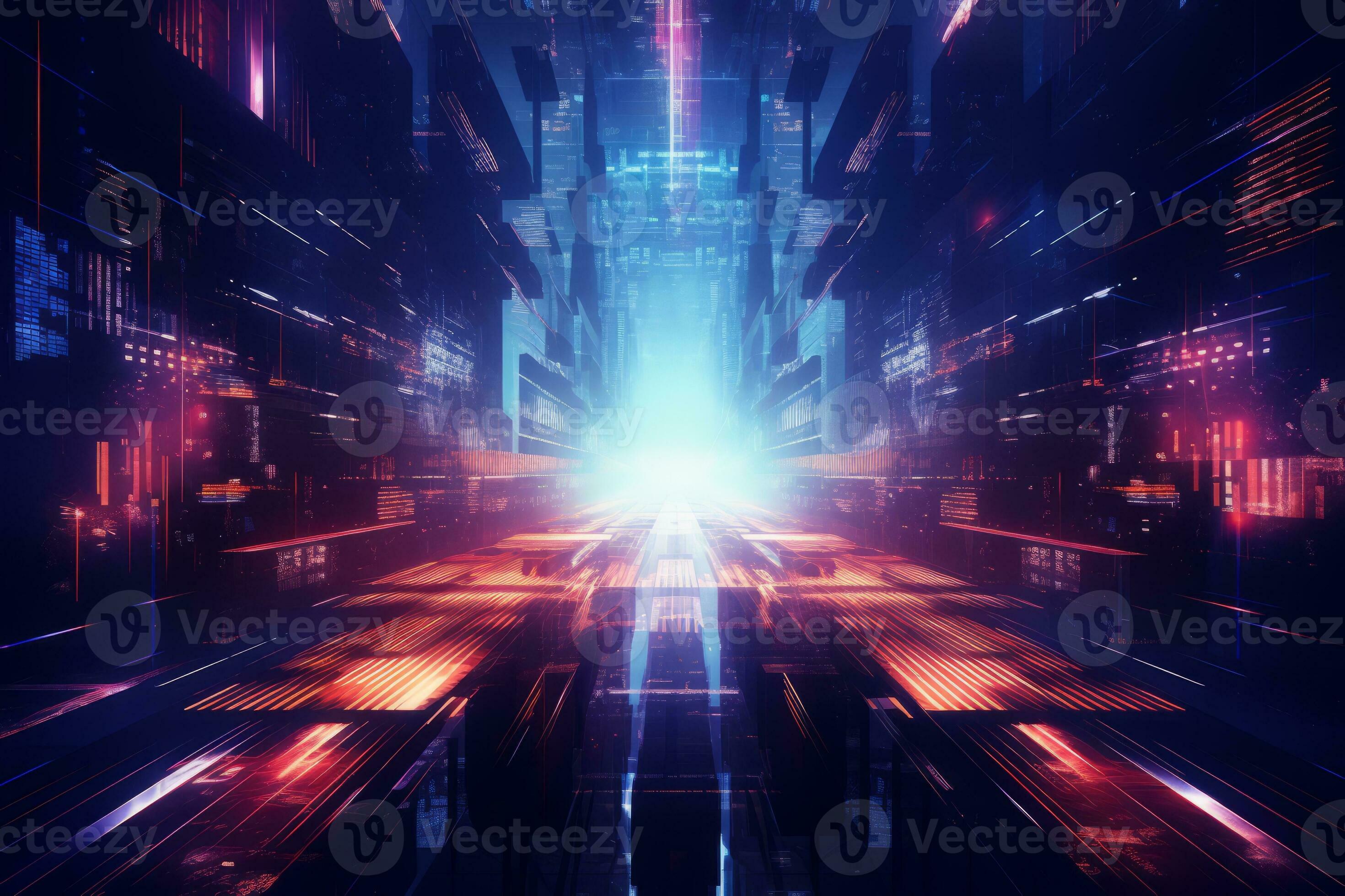 Vibrant and futuristic cityscape illuminated by neon lights. Generative ...