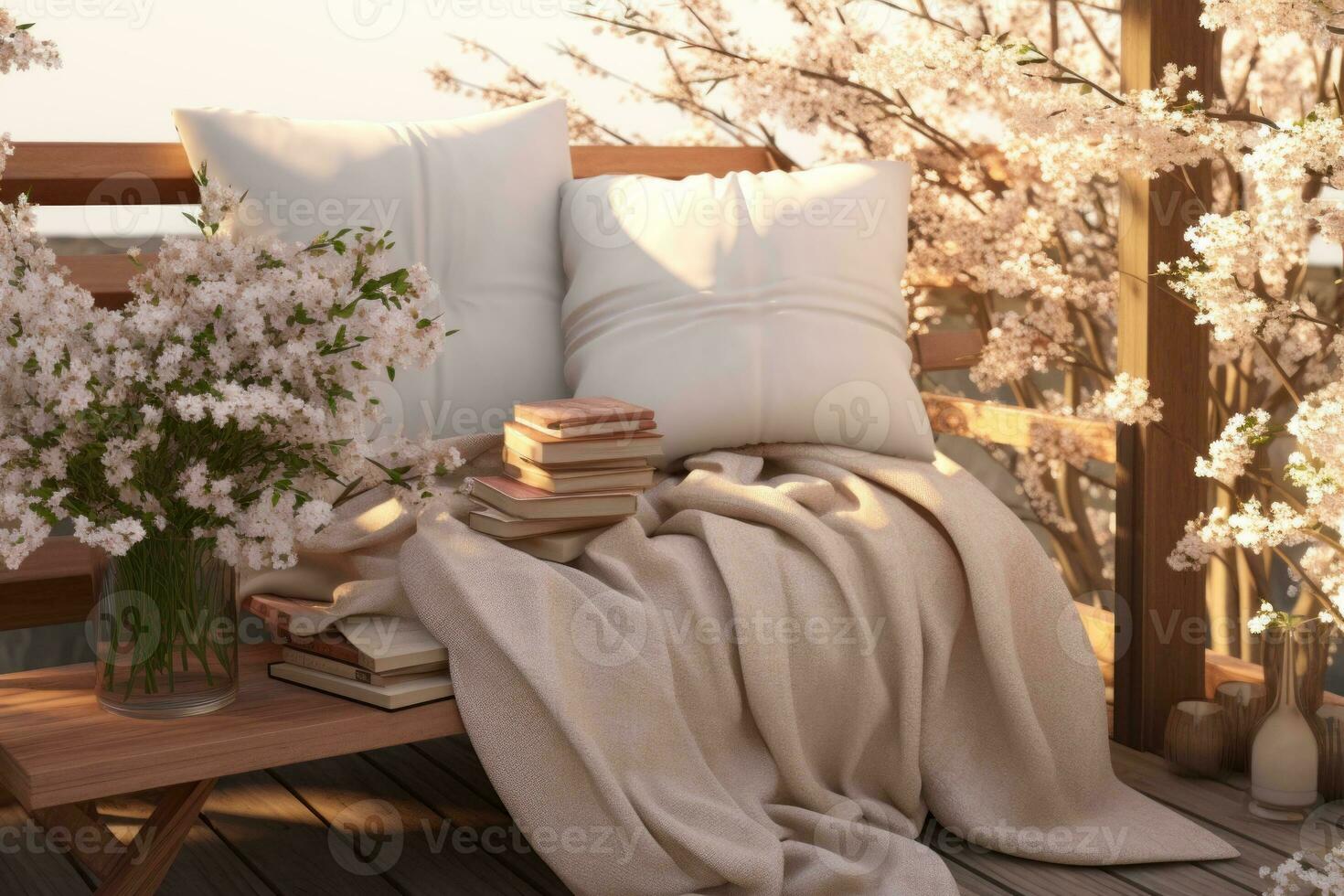 Cozy outdoor reading nook with books,. Generative AI 31580508 Stock ... Cozy outdoor reading nook with books,. Generative AI 31580508 Stock ...