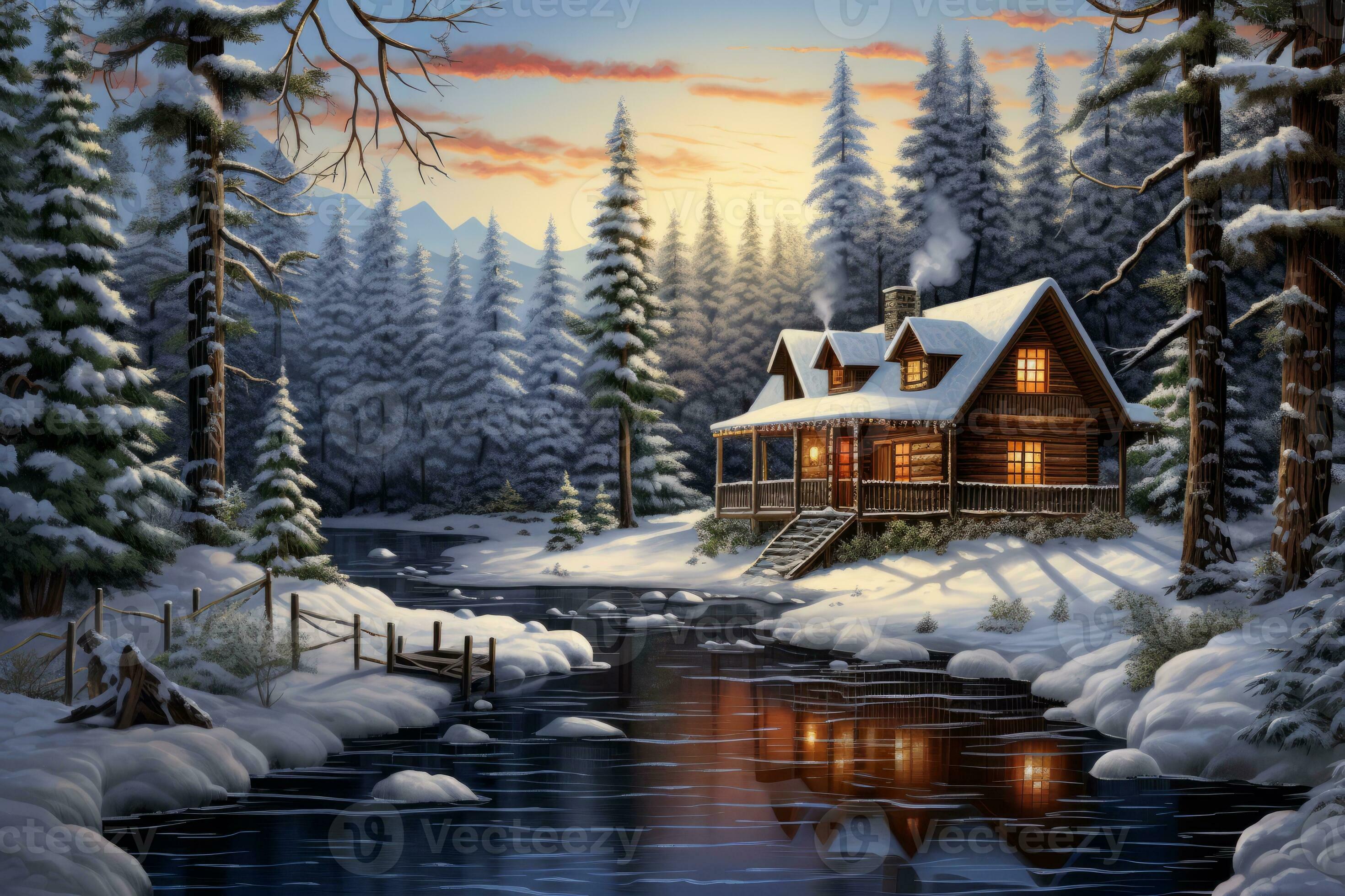 Snowy cabin clip art in a peaceful forest. Generative AI 31580610 Stock Photo at Vecteezy