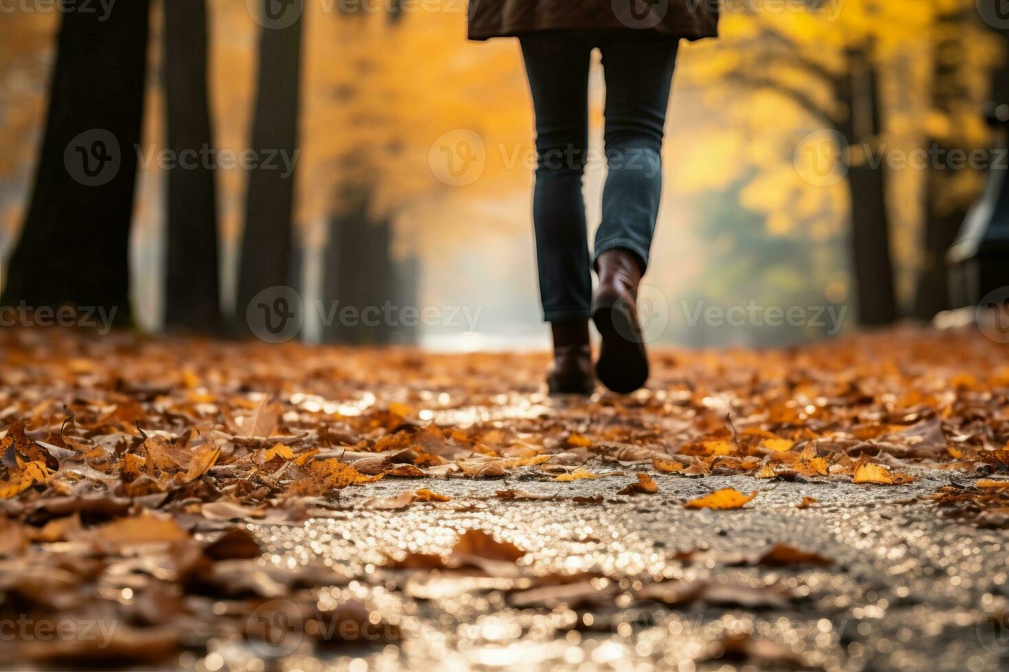 A close up of a person's feet walking along a stone path. Generative AI ...