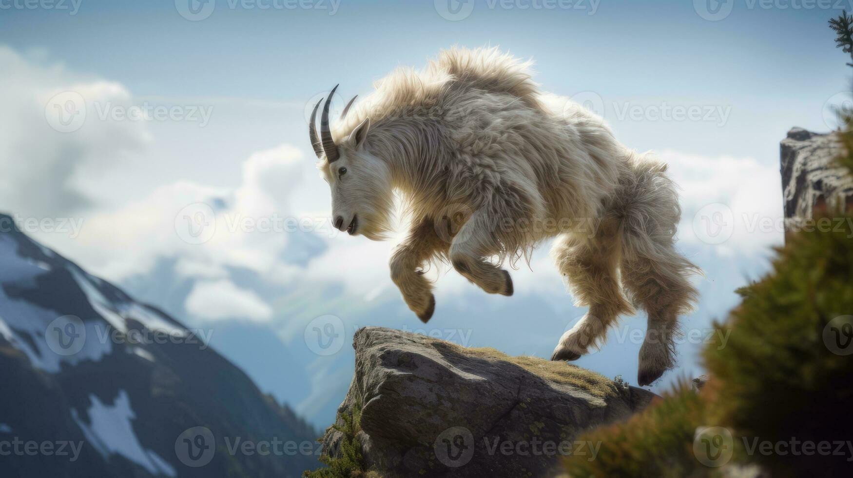 A mountain goat jumping off a cliff into the air. Generative AI ...