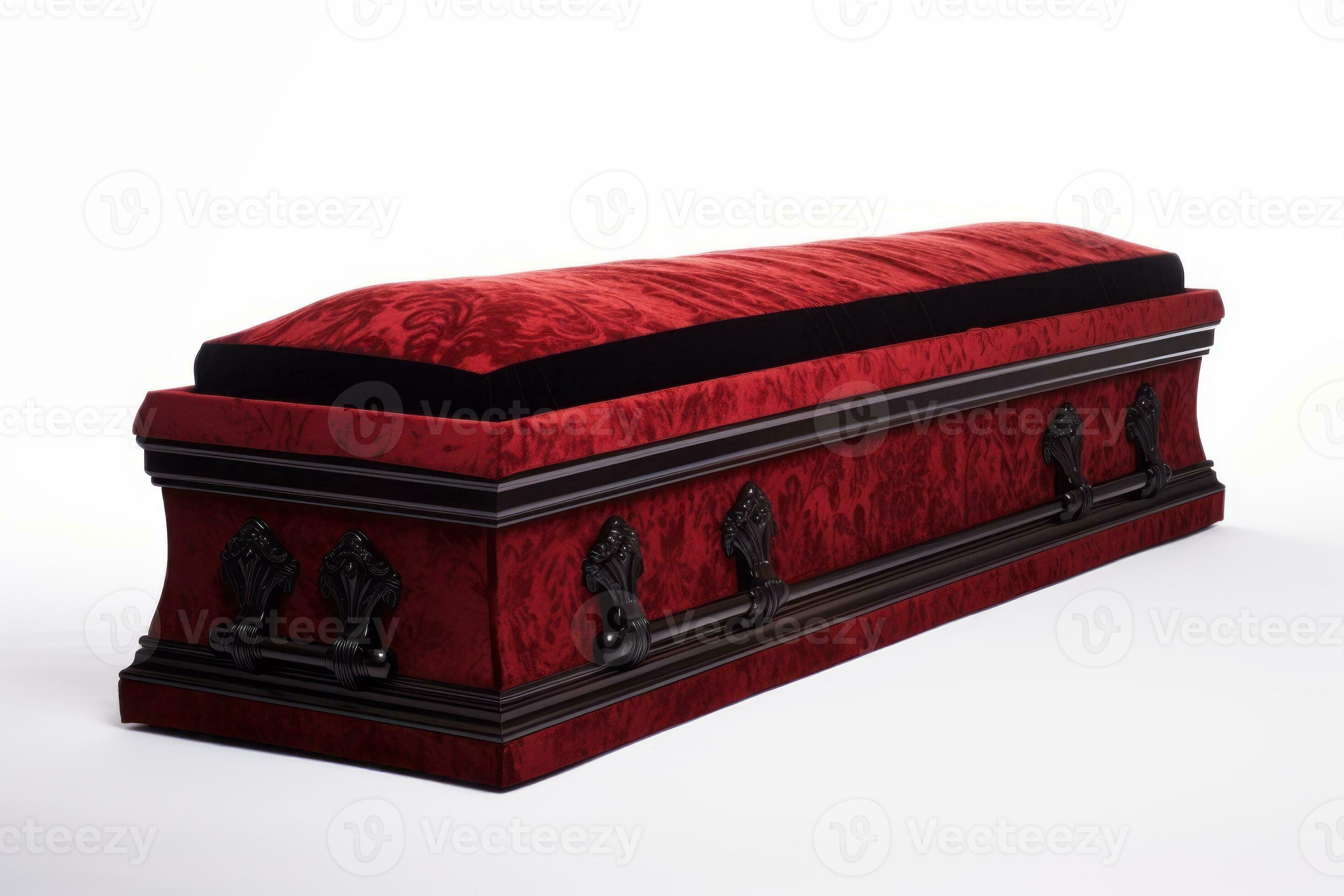 Large red velvet casket with black trim. Generative AI 31581635 Stock Photo at Vecteezy