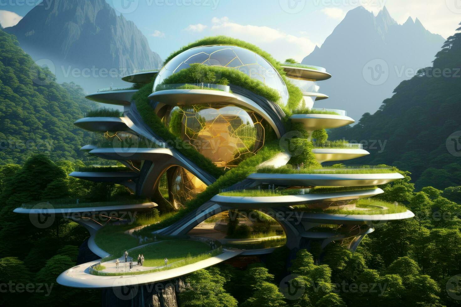 Futuristic architecture integrating sustainable materials. Generative ... Futuristic architecture integrating sustainable materials. Generative ...