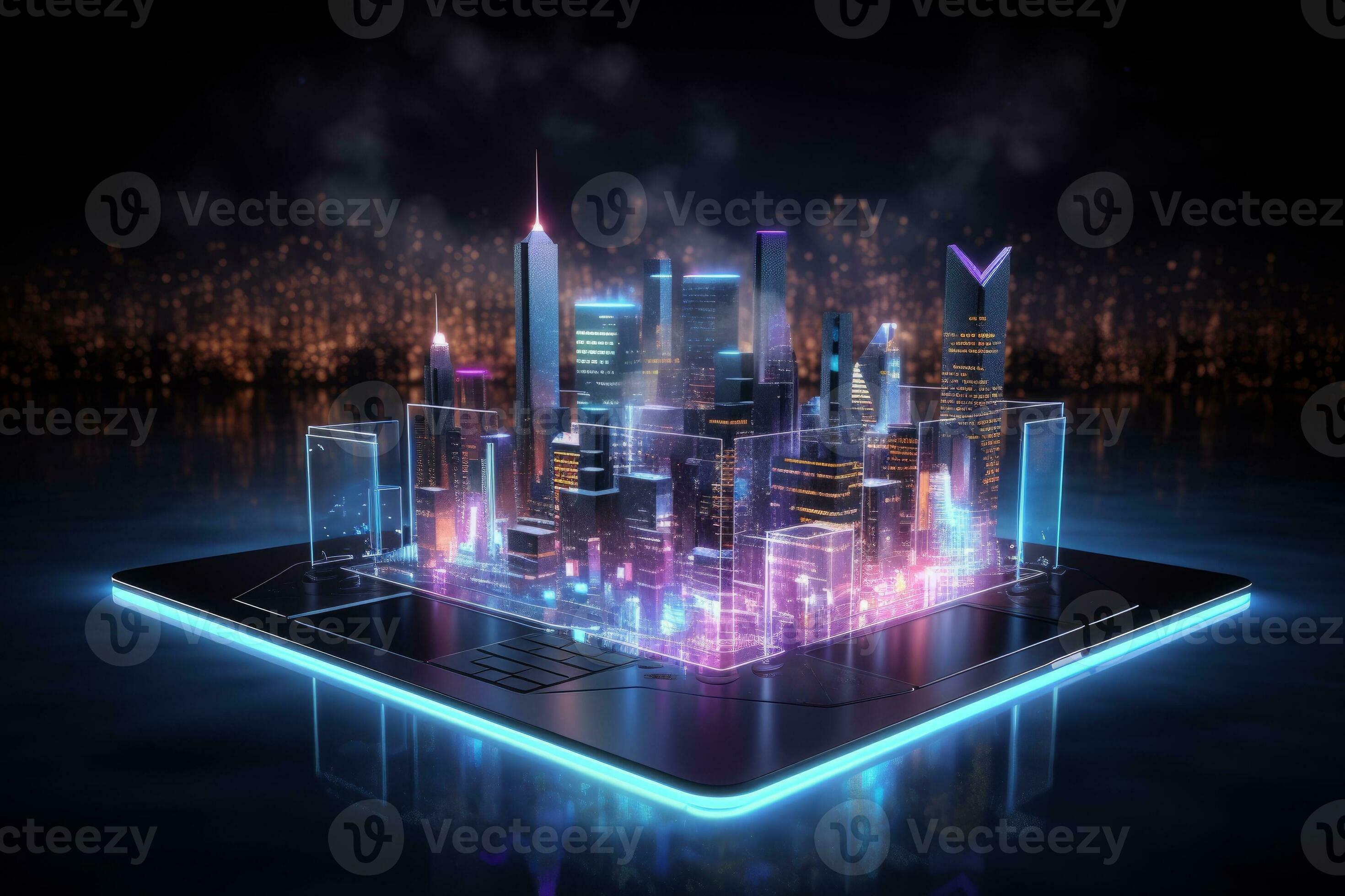 Holographic tech illustration on a dark background. Generative AI ...