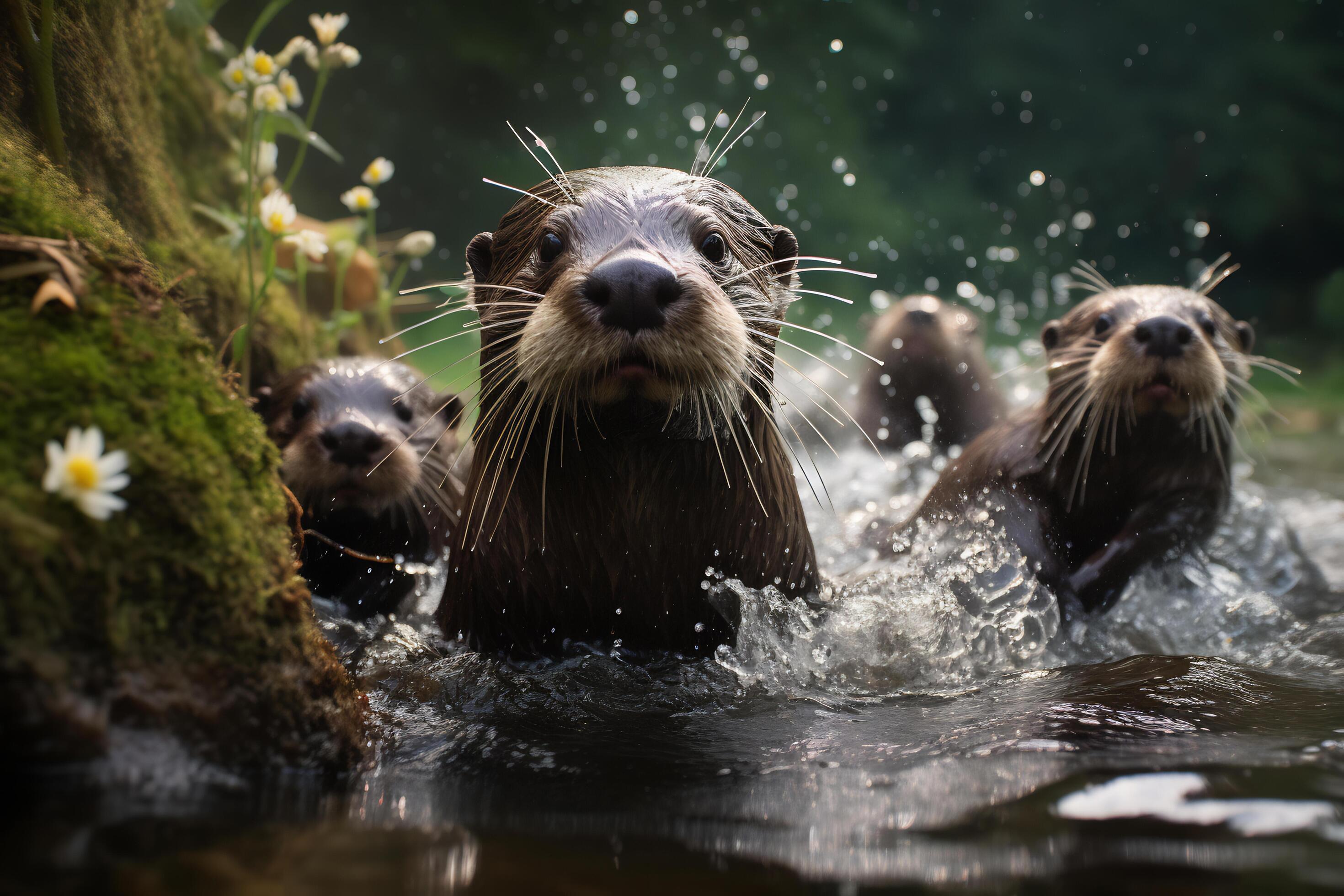 Group of playful otters swimming in the river AI Generative 31585739 Stock Photo at Vecteezy