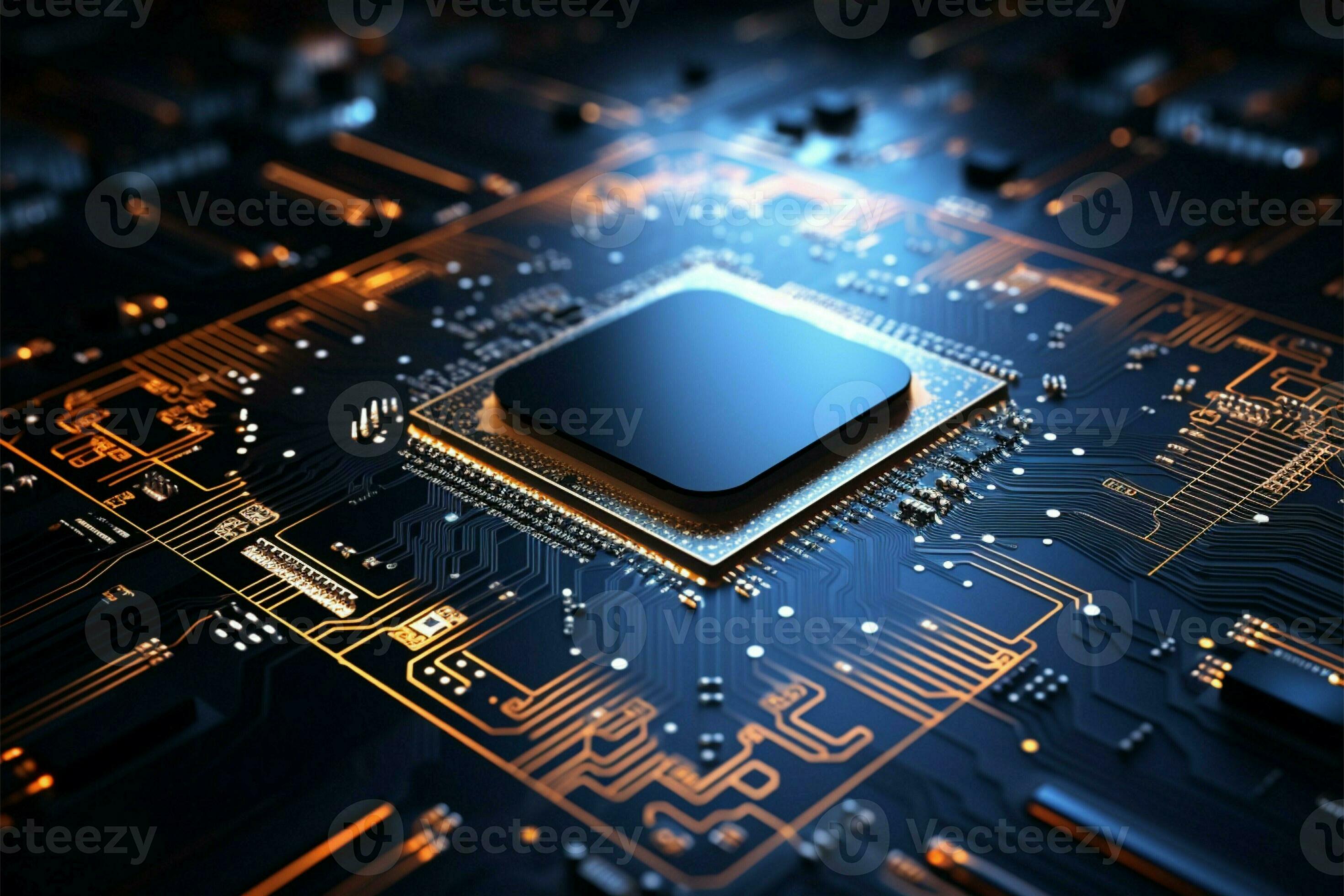 High tech digital processor integrated into a futuristic circuit board design AI Generated ...