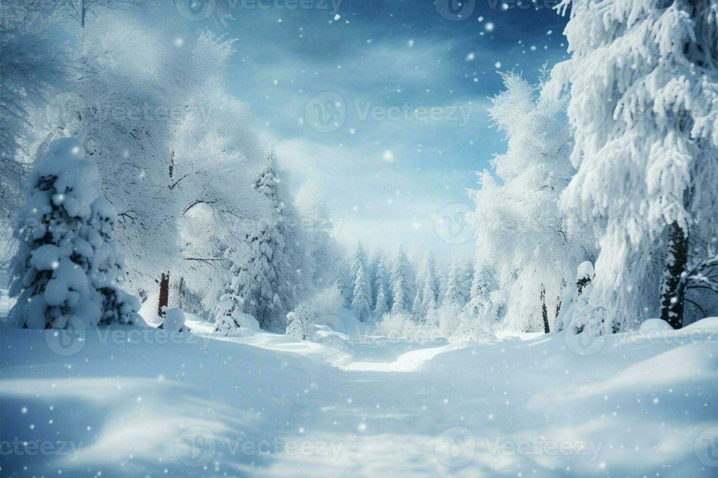 Snow and frost blanket a serene winter forest landscape background AI ...