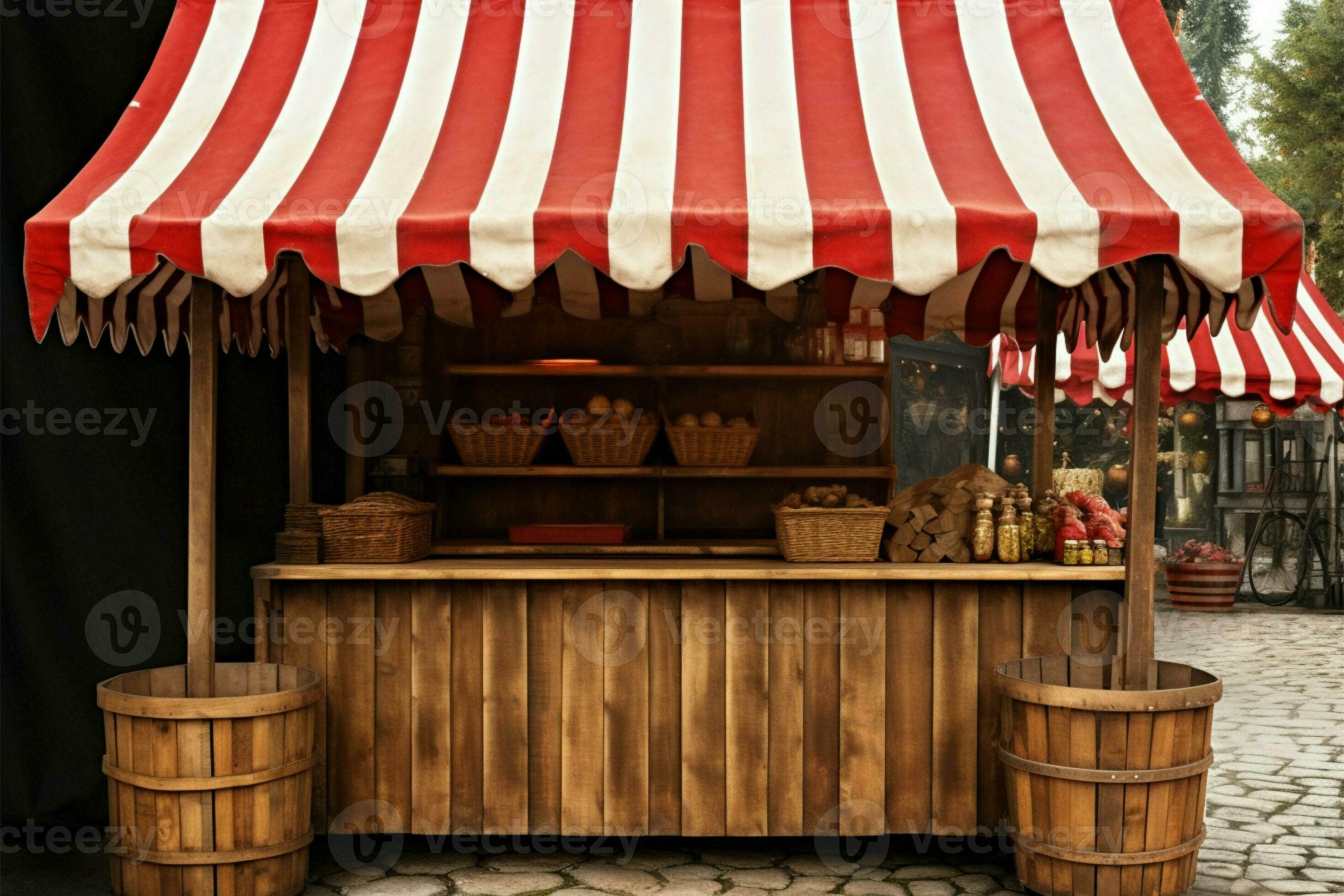 A rustic market stall with a traditional red white striped canopy AI Generated 31587406 Stock ...