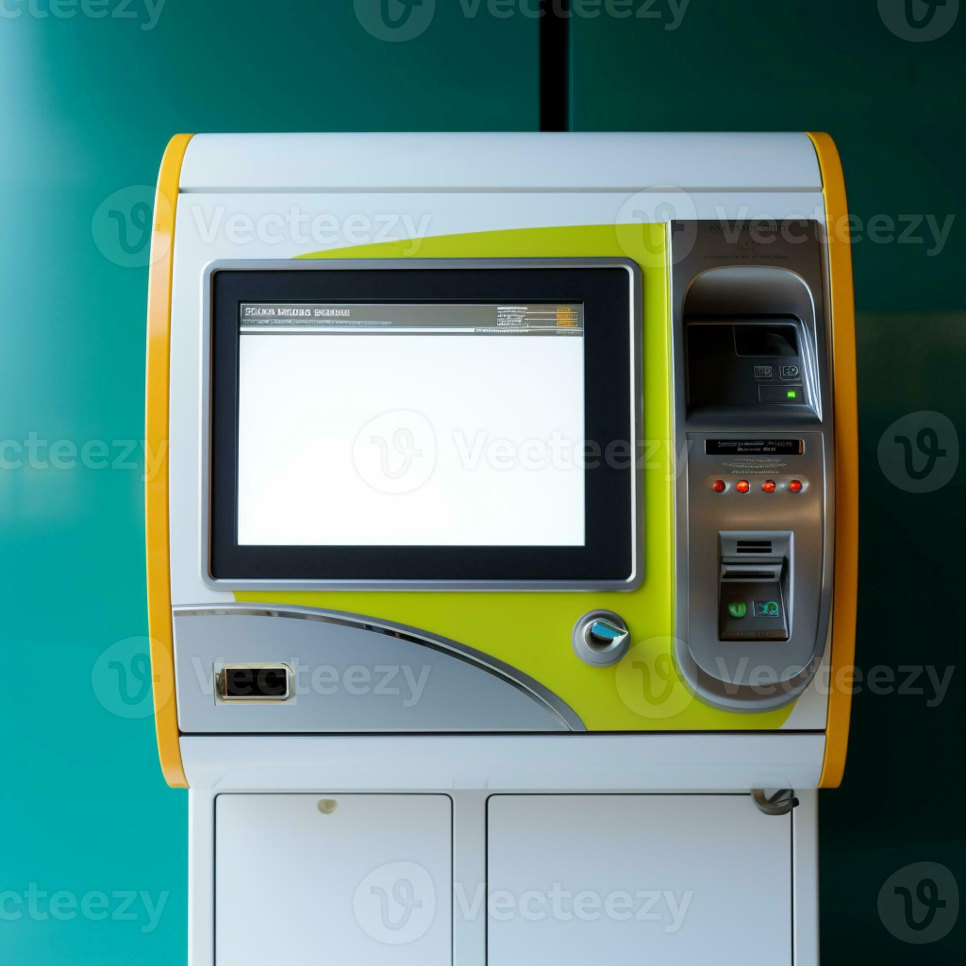 A train station mock up White automatic ticket vending machine design ...