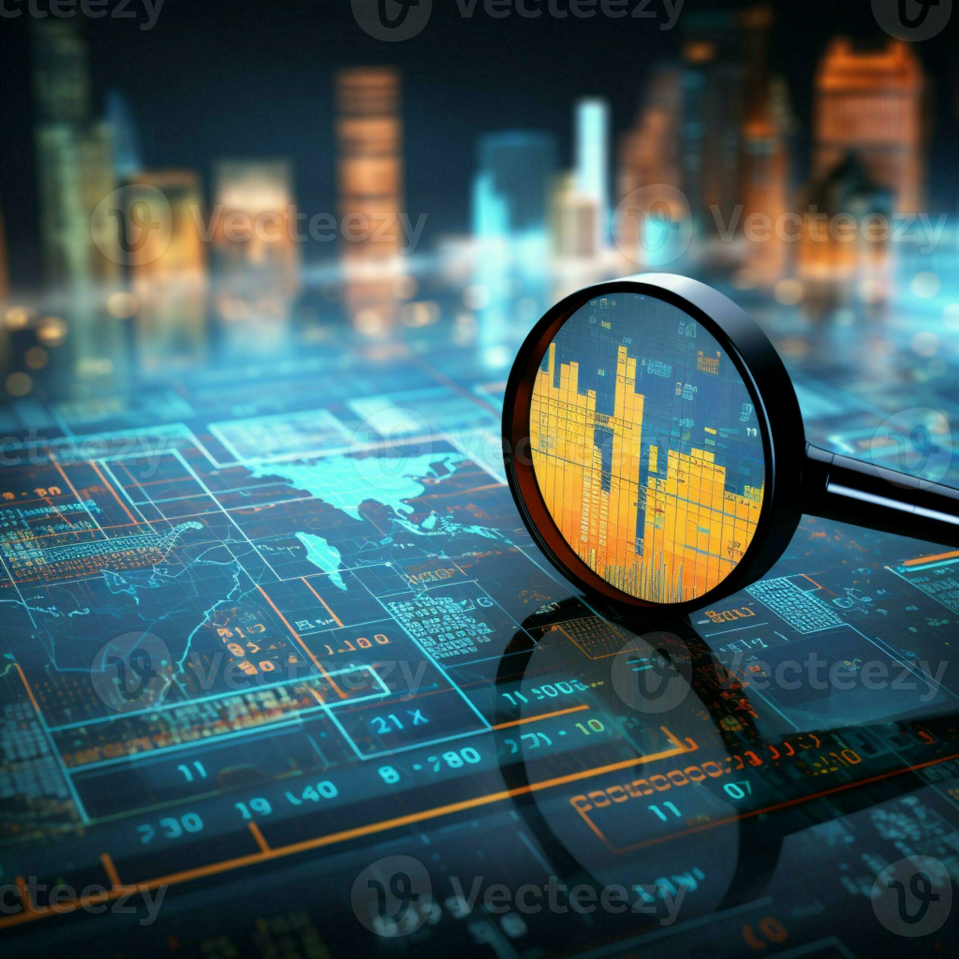 A world of financial data unveiled through a digital magnifying glass ...