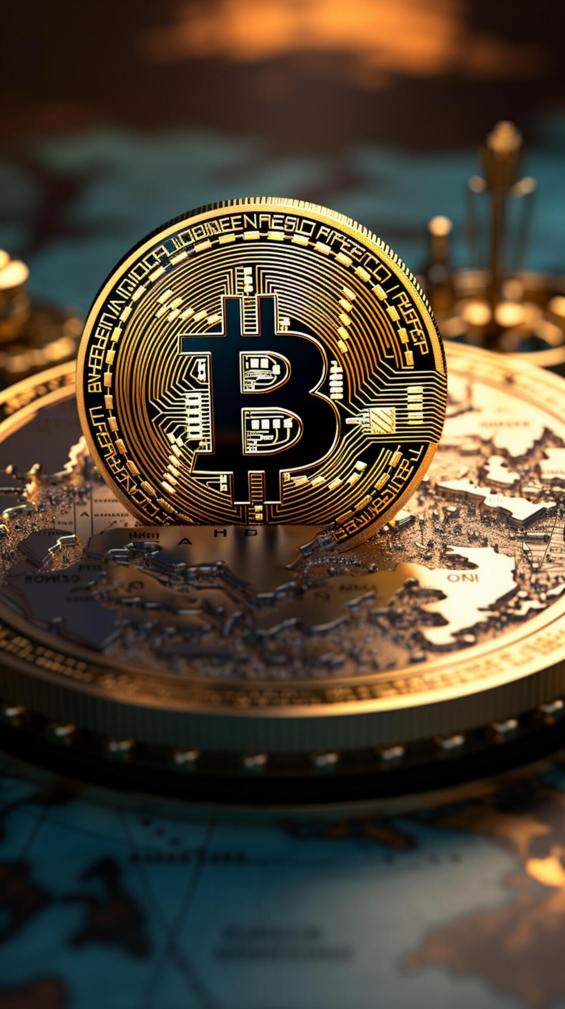 Global map complements the Bitcoin backdrop, signifying its ... Global map complements the Bitcoin backdrop, signifying its ...