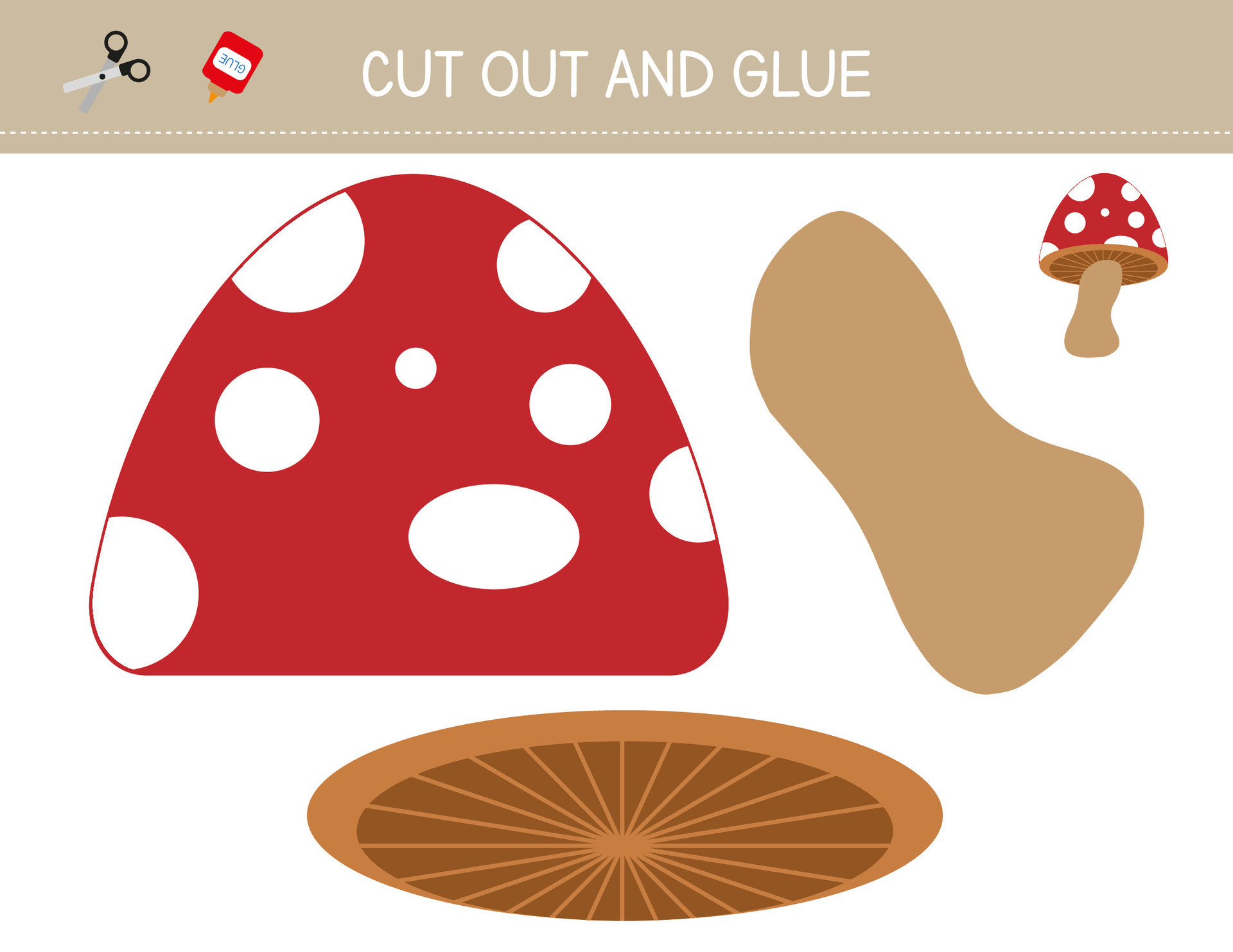 Cut and glue mushroom worksheet for kids. Fall or autumn teaching ...