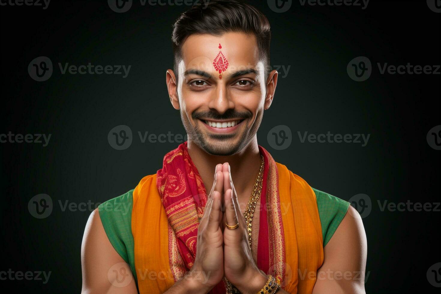 A Picture Of A Young Indian Man Saying Hello With His Hands Together Ai Generative 31610585